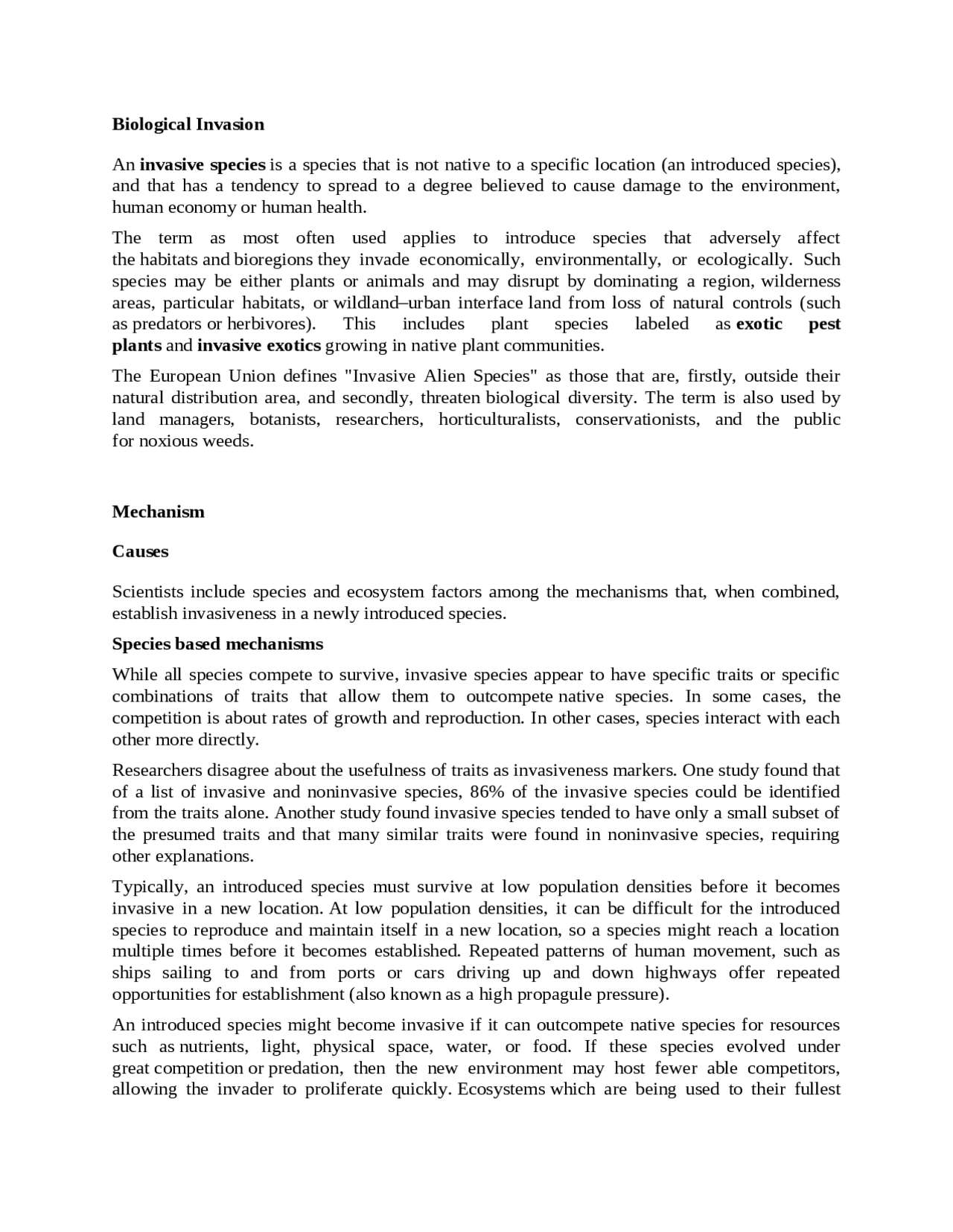 biological invasion: causes and consequences | Lecture notes Ecology ...