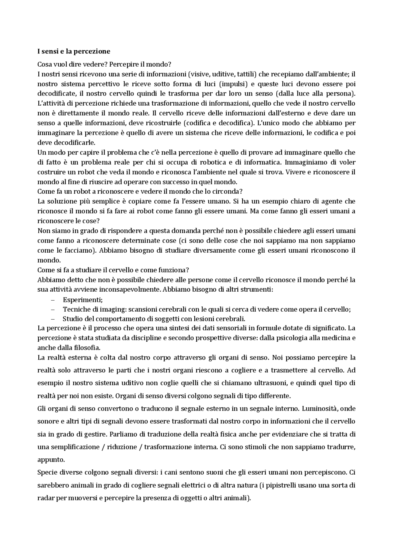 I Sensi Della Percezione Economia Cognitiva Docsity