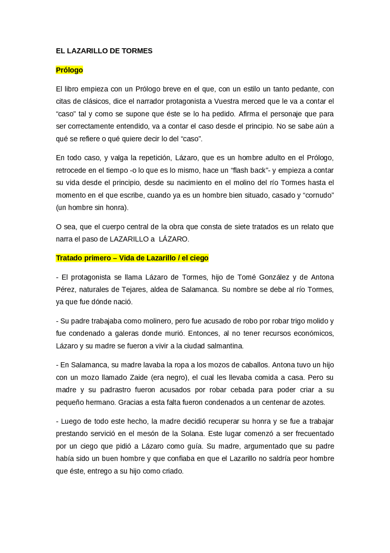 El Lazarillo de Tormes - Tratados - Docsity