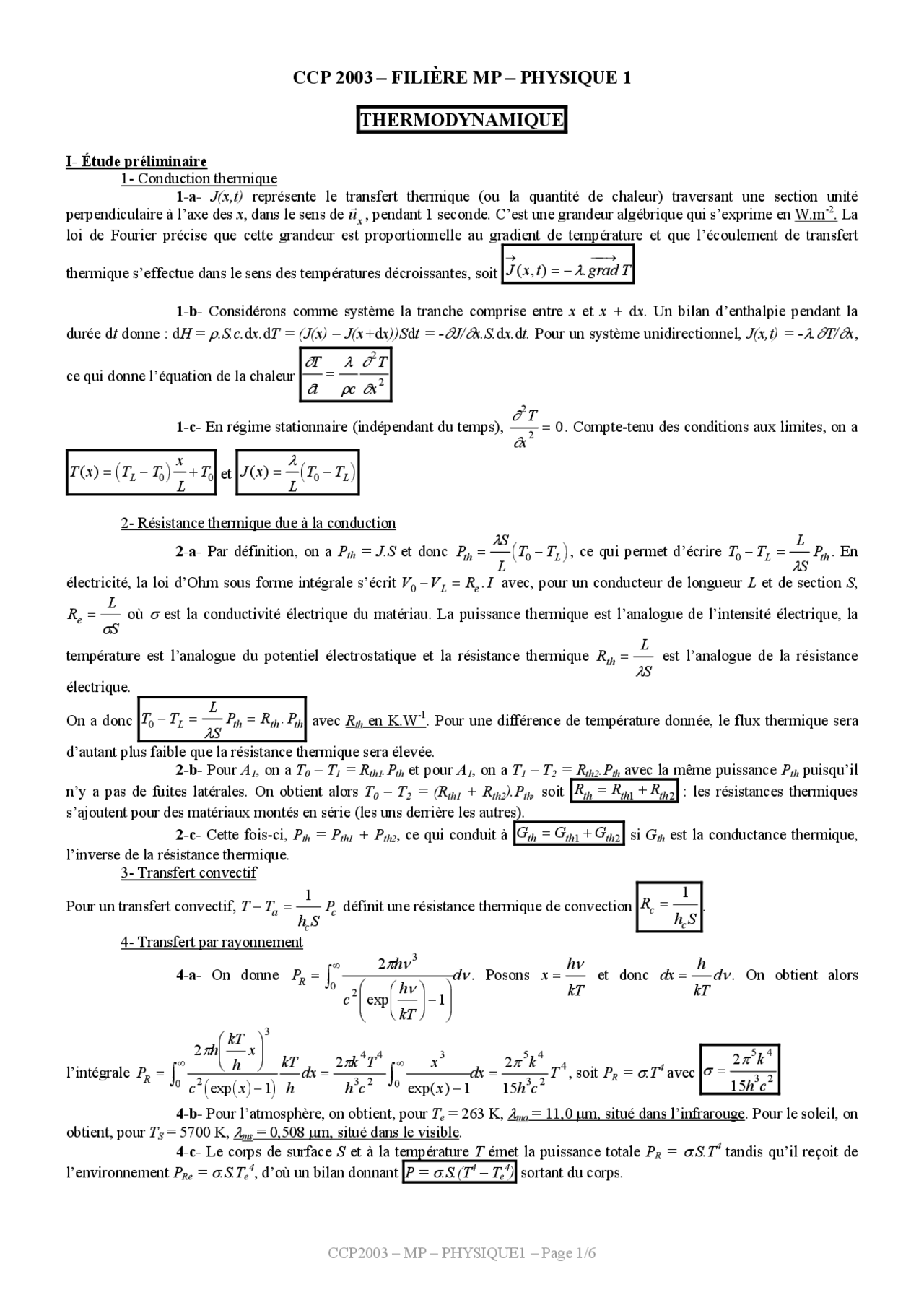 Corréction ccp 2003 physique 1 mp - Docsity