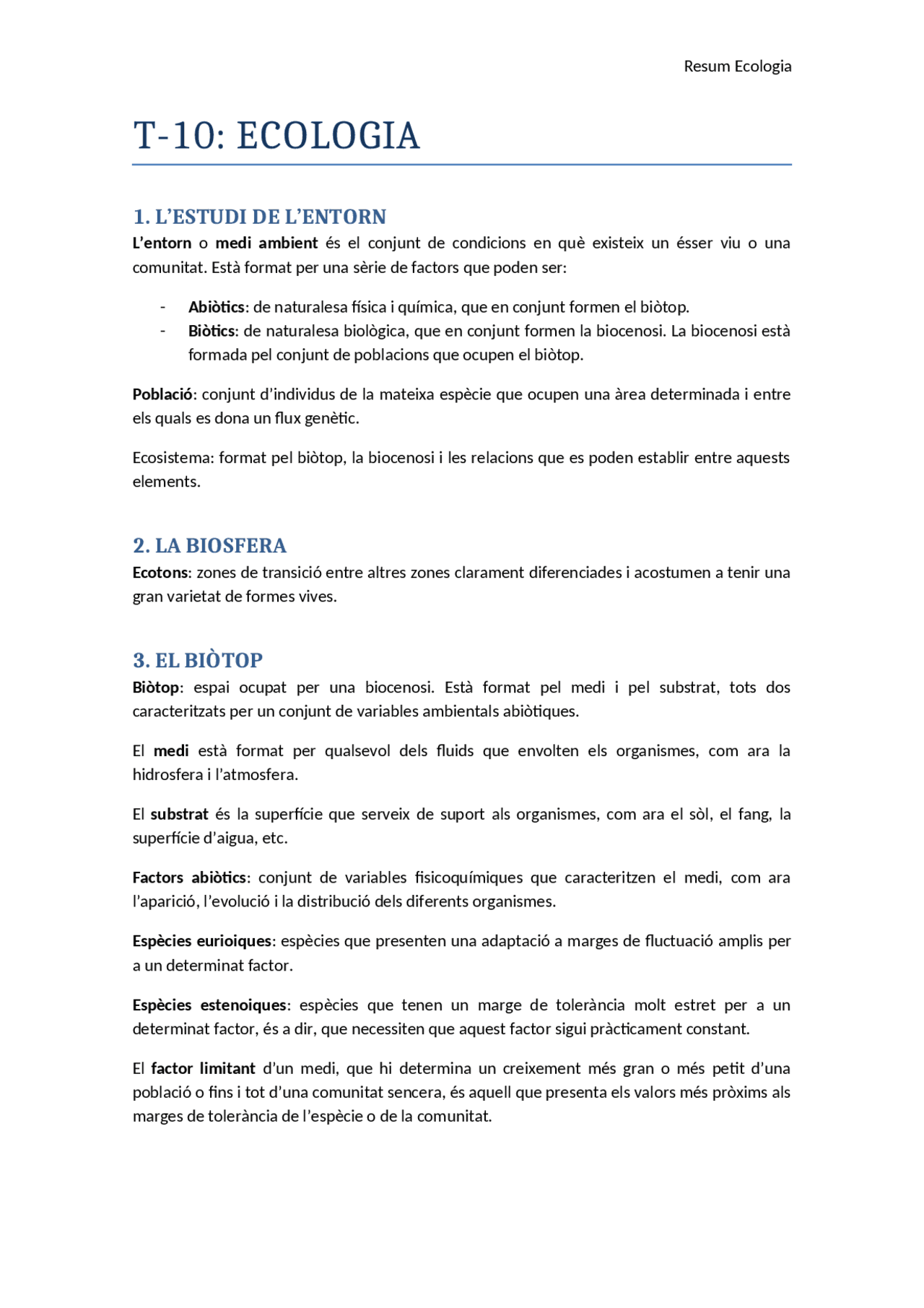 Ecologia Biologia Selectivitat Docsity