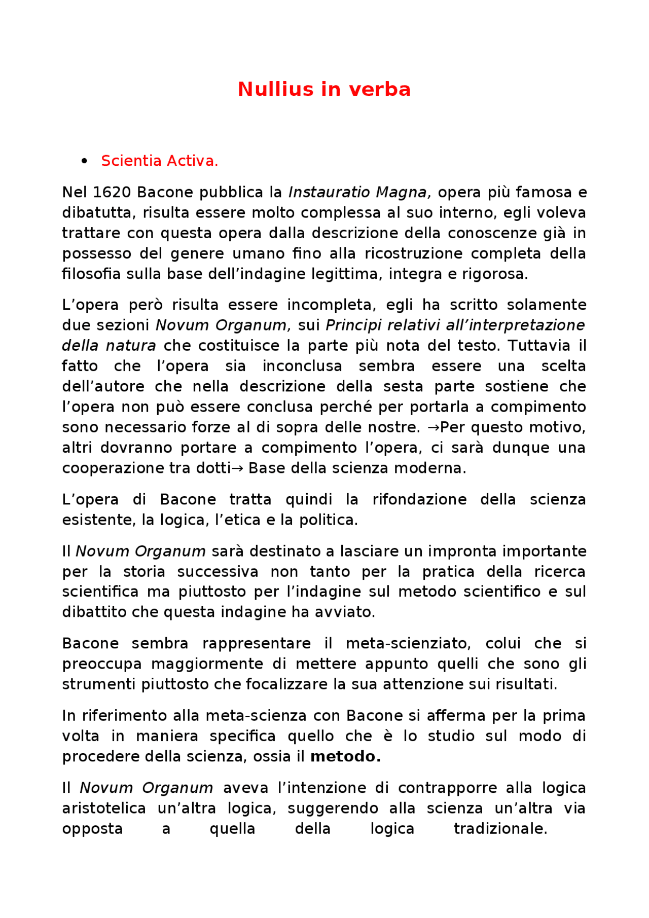 Nullius in Verba- Prof Campelli - Docsity