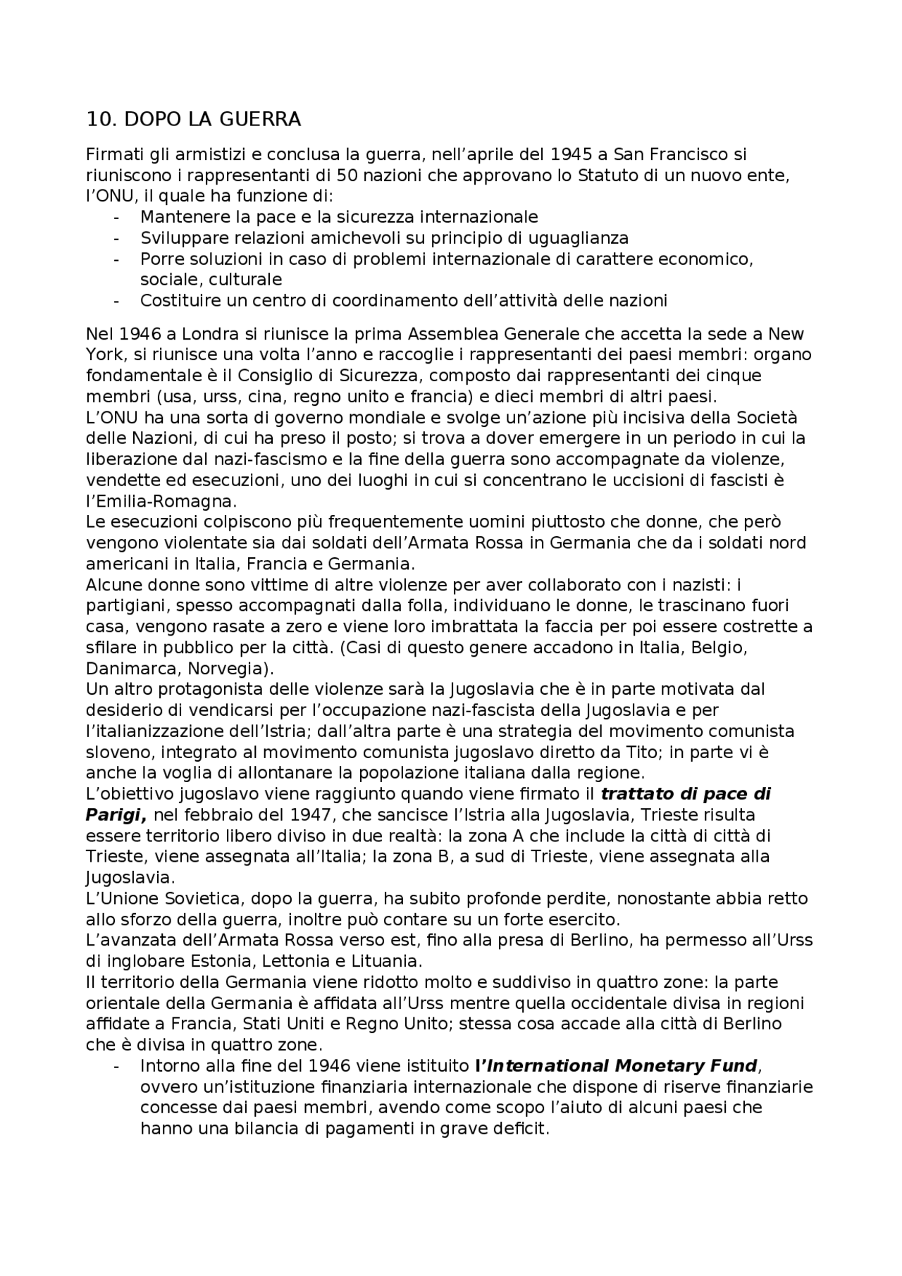 Riassunto Dopoguerra Docsity