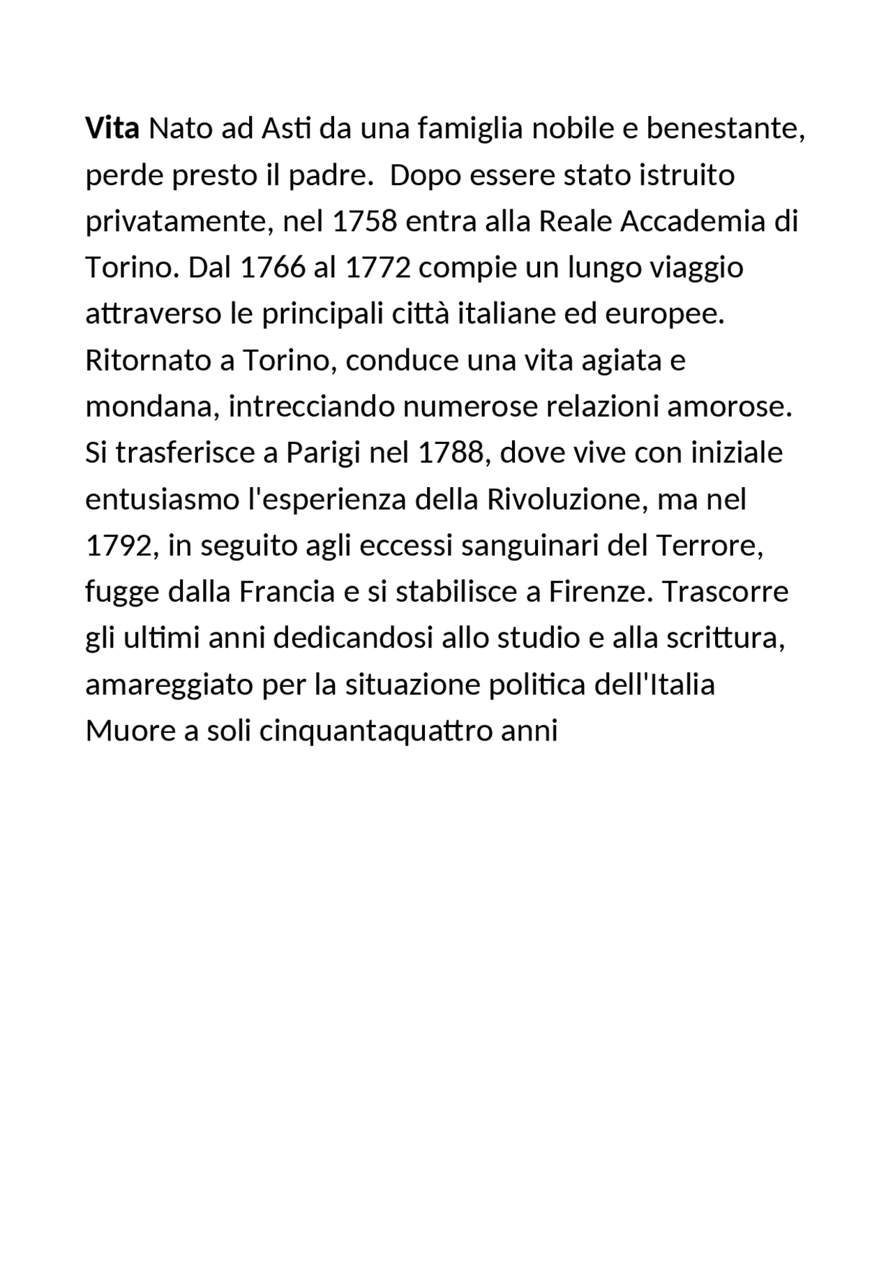 Alfieri Riassunto Docsity