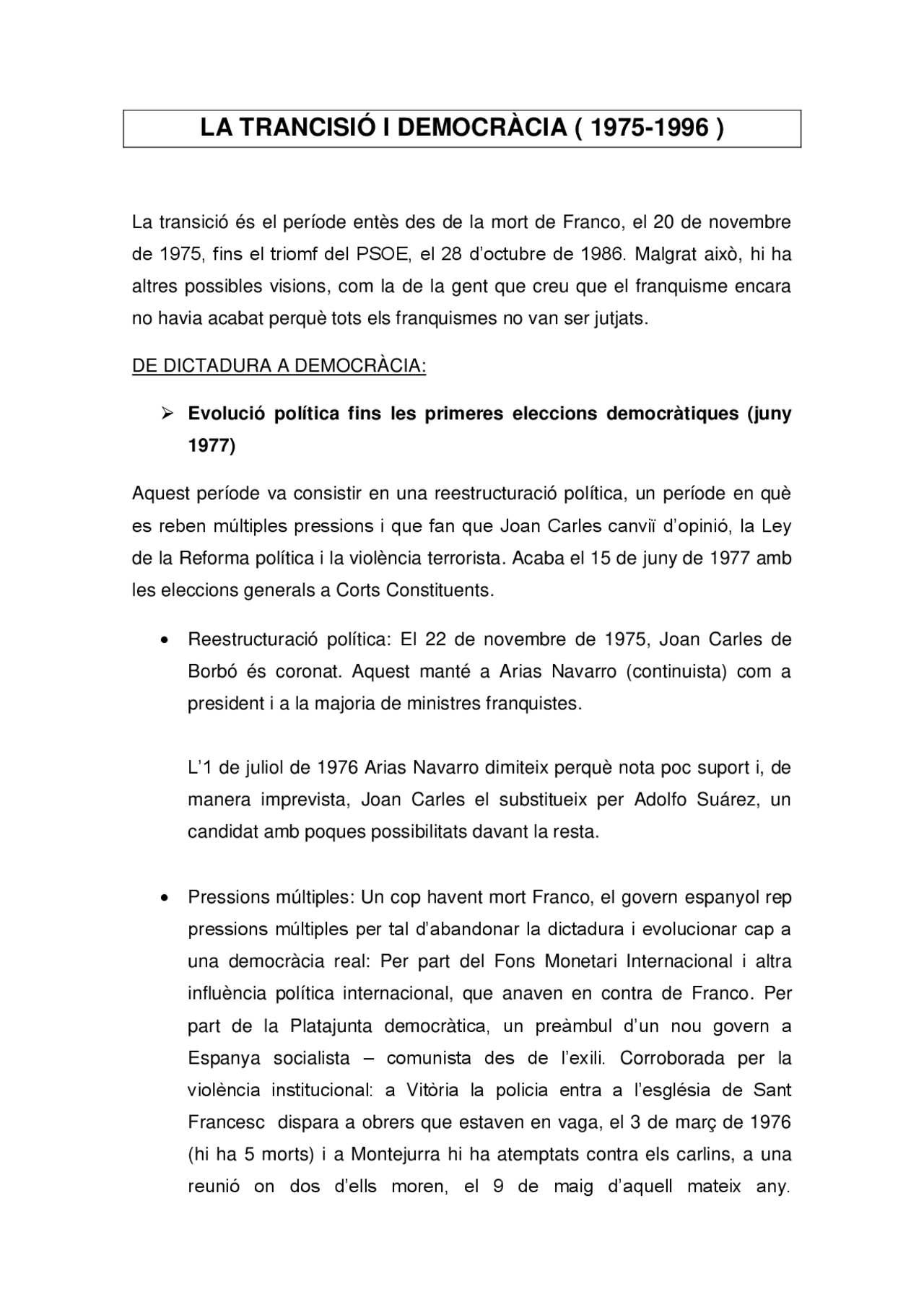 La transición y la democracia - Docsity