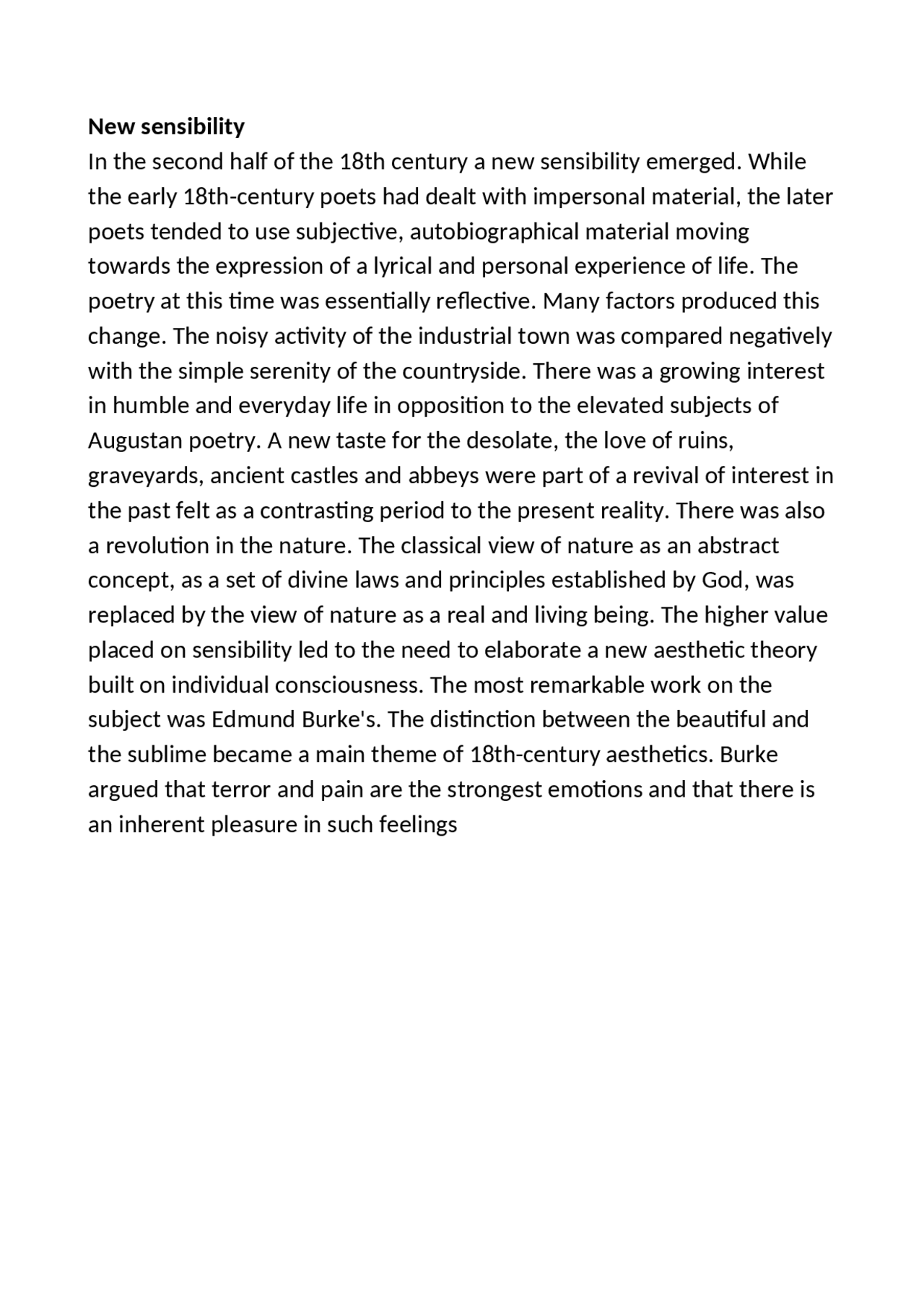New Sensibility Riassunto In Inglese Docsity