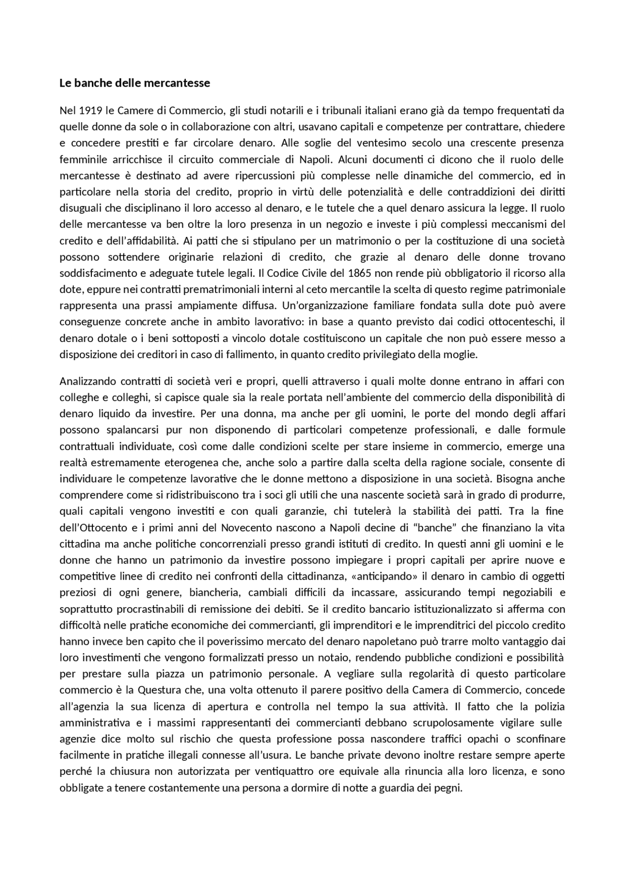 Le Banche Delle Mercantesse Docsity