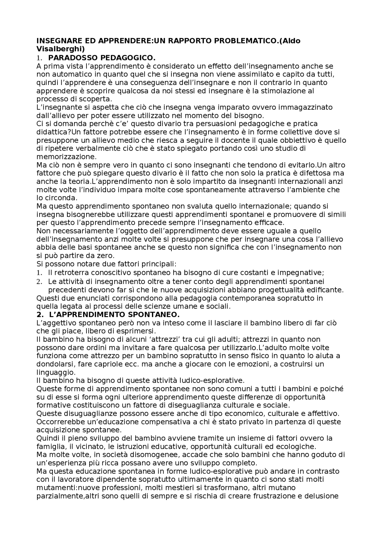 Insegnare E Apprendere Visalberghi Docsity