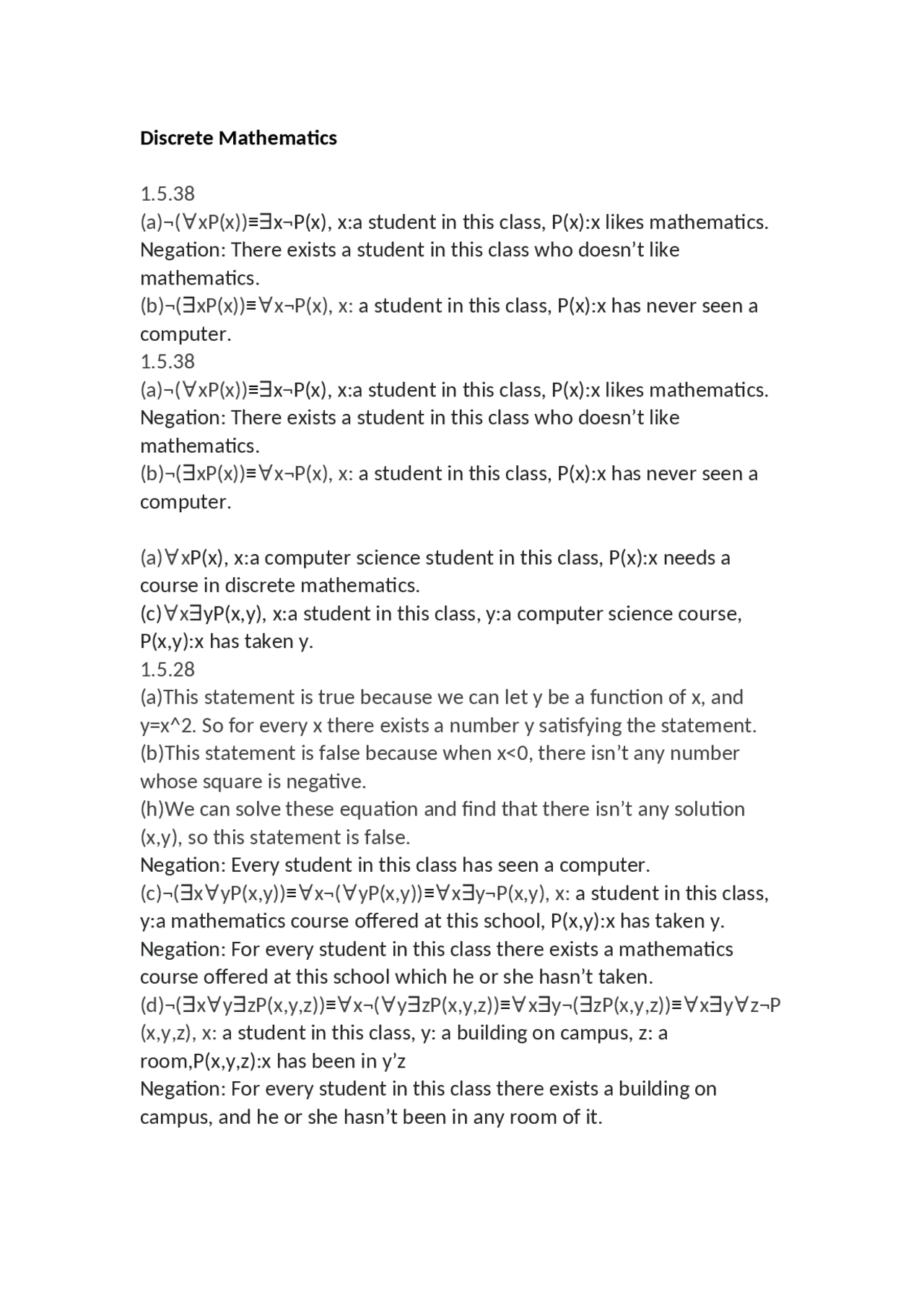Discrete Mathematics Practice Docsity