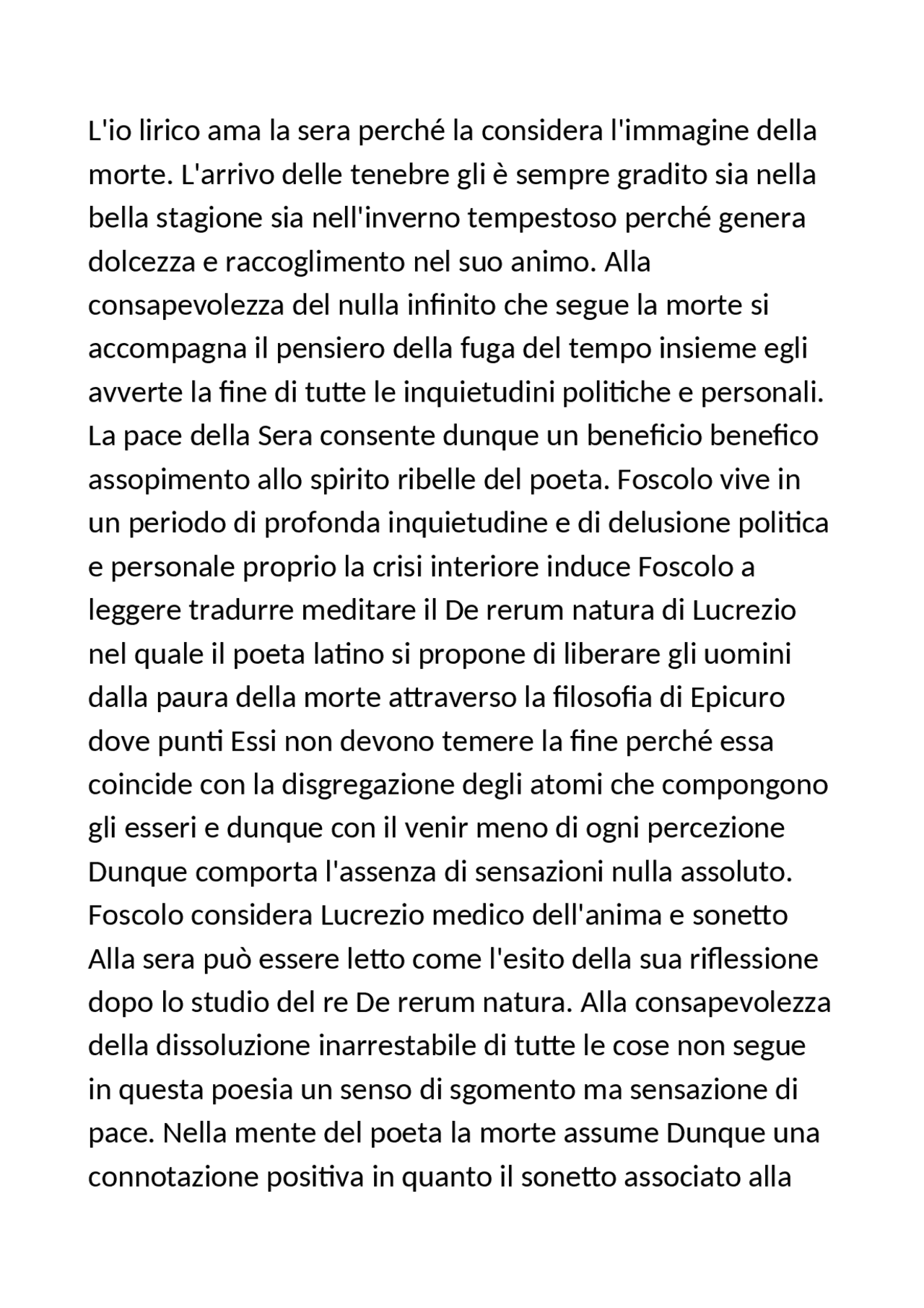 Alla Sera Ugo Foscolo Docsity