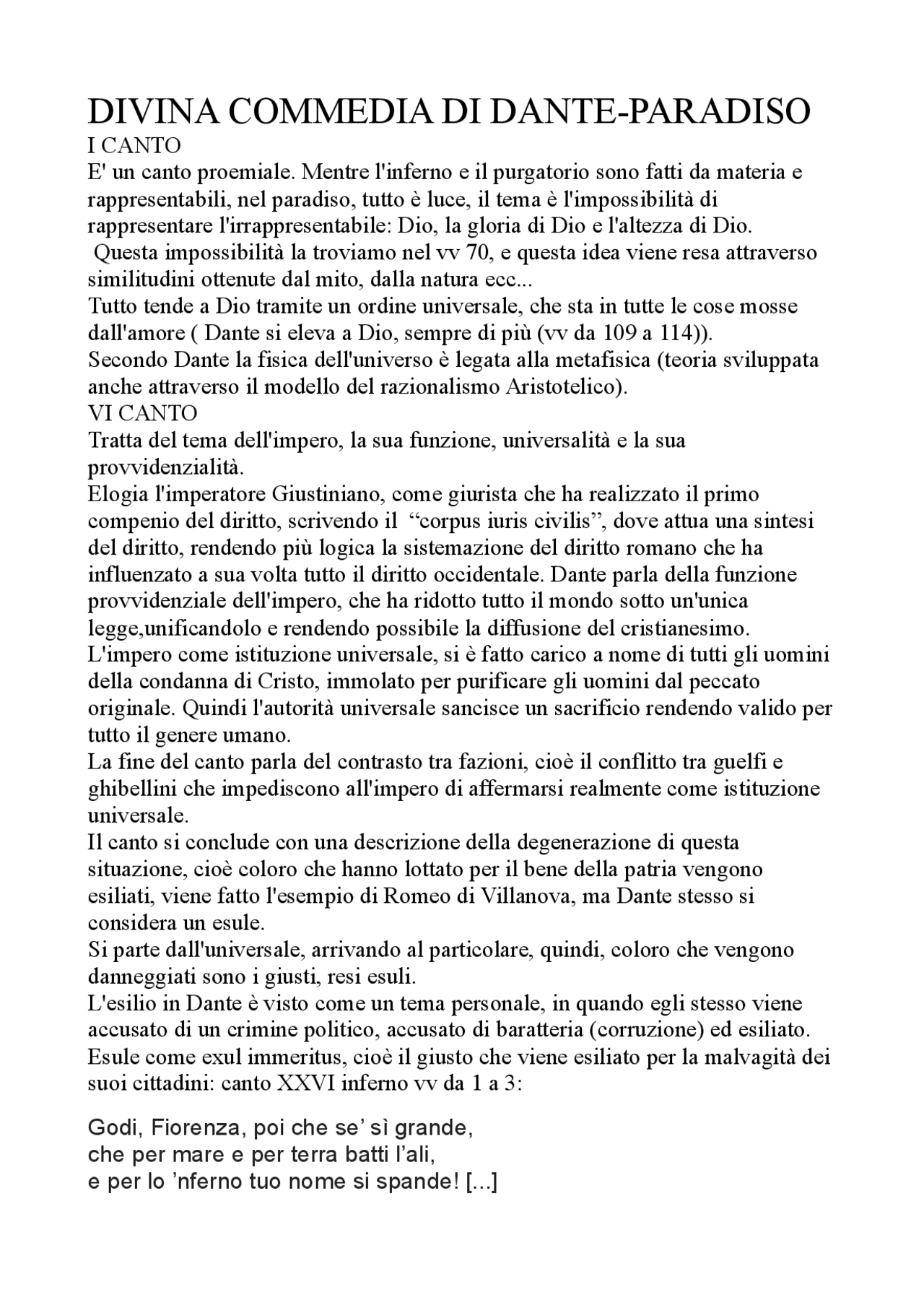 Approfondimento Dante I E Vi Canto Paradiso Docsity
