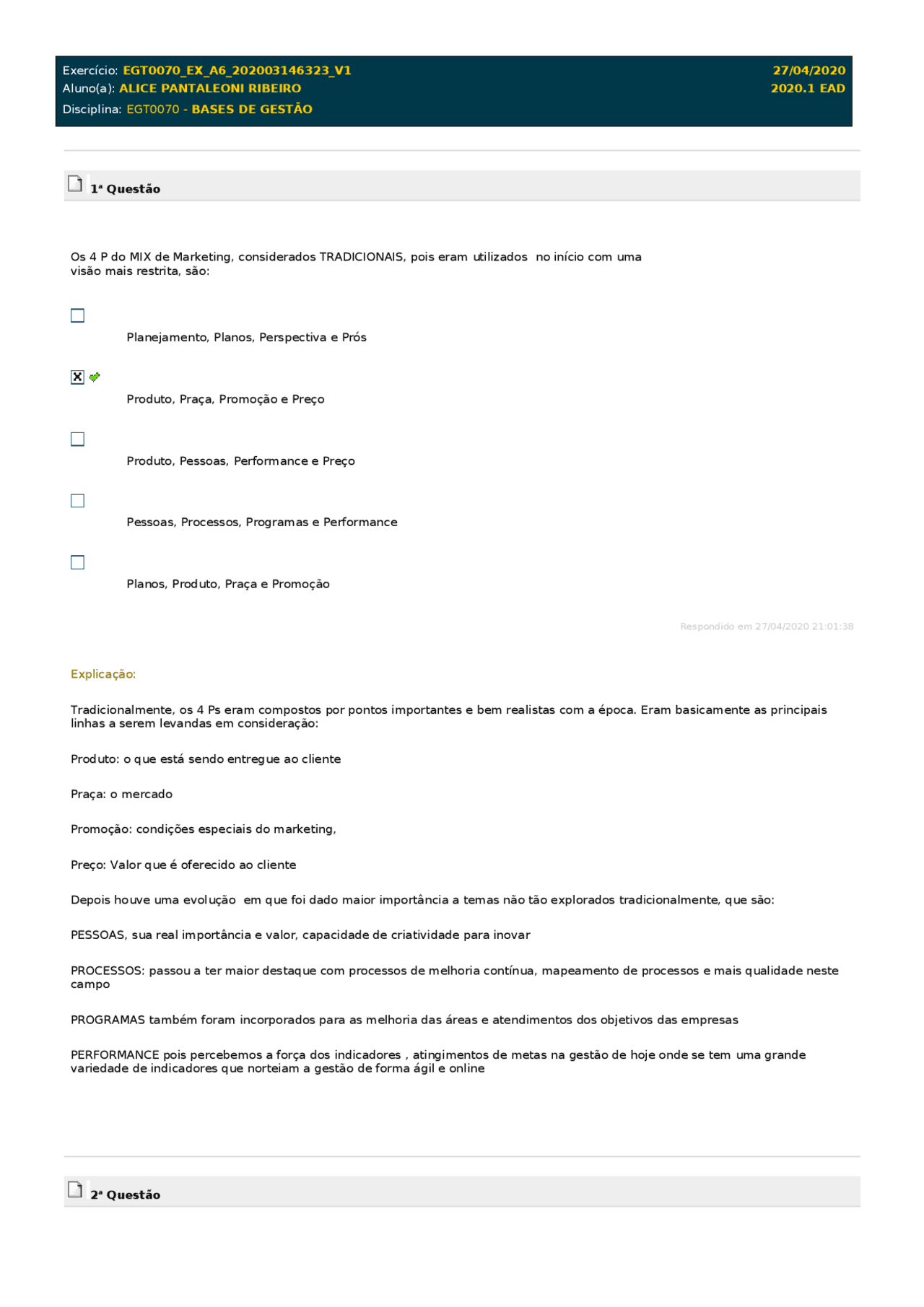 Bases De Gestão~ Avaliando Aprendizado Docsity