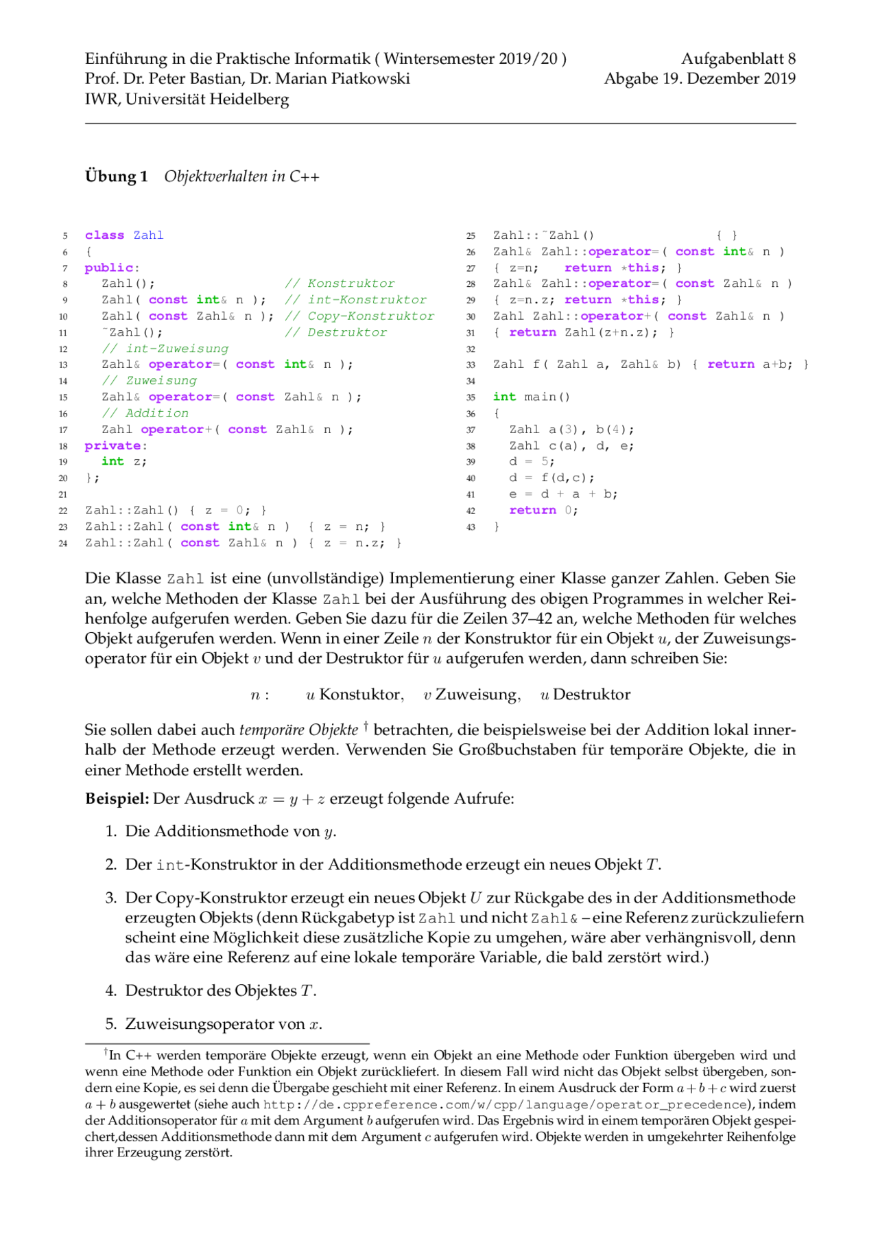 Üb. Einf . Praktische Informatik:Objektverhalten in C++, Listen-Klasse ...