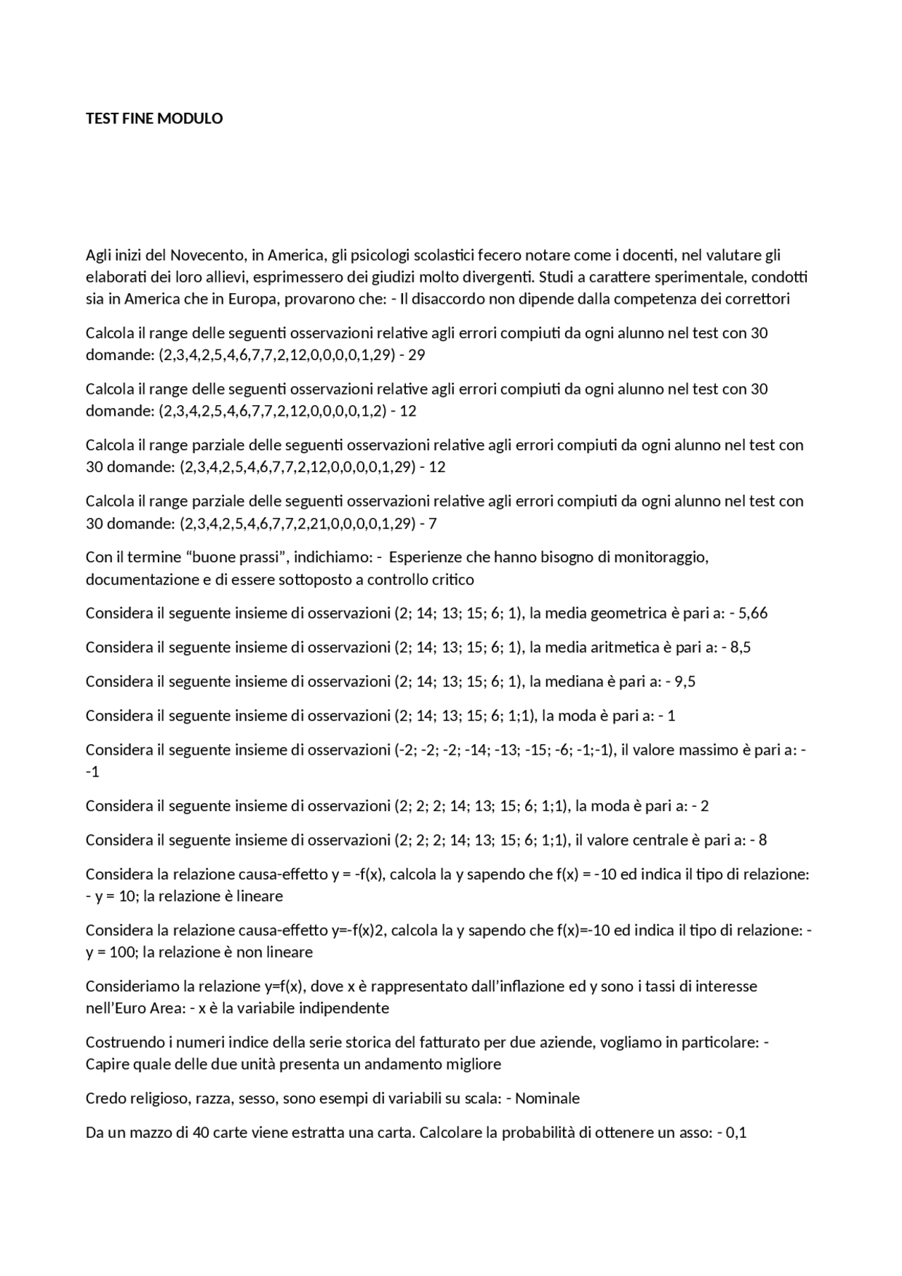 Esercizi Pedagogia Sperimentale Unipegaso Docsity