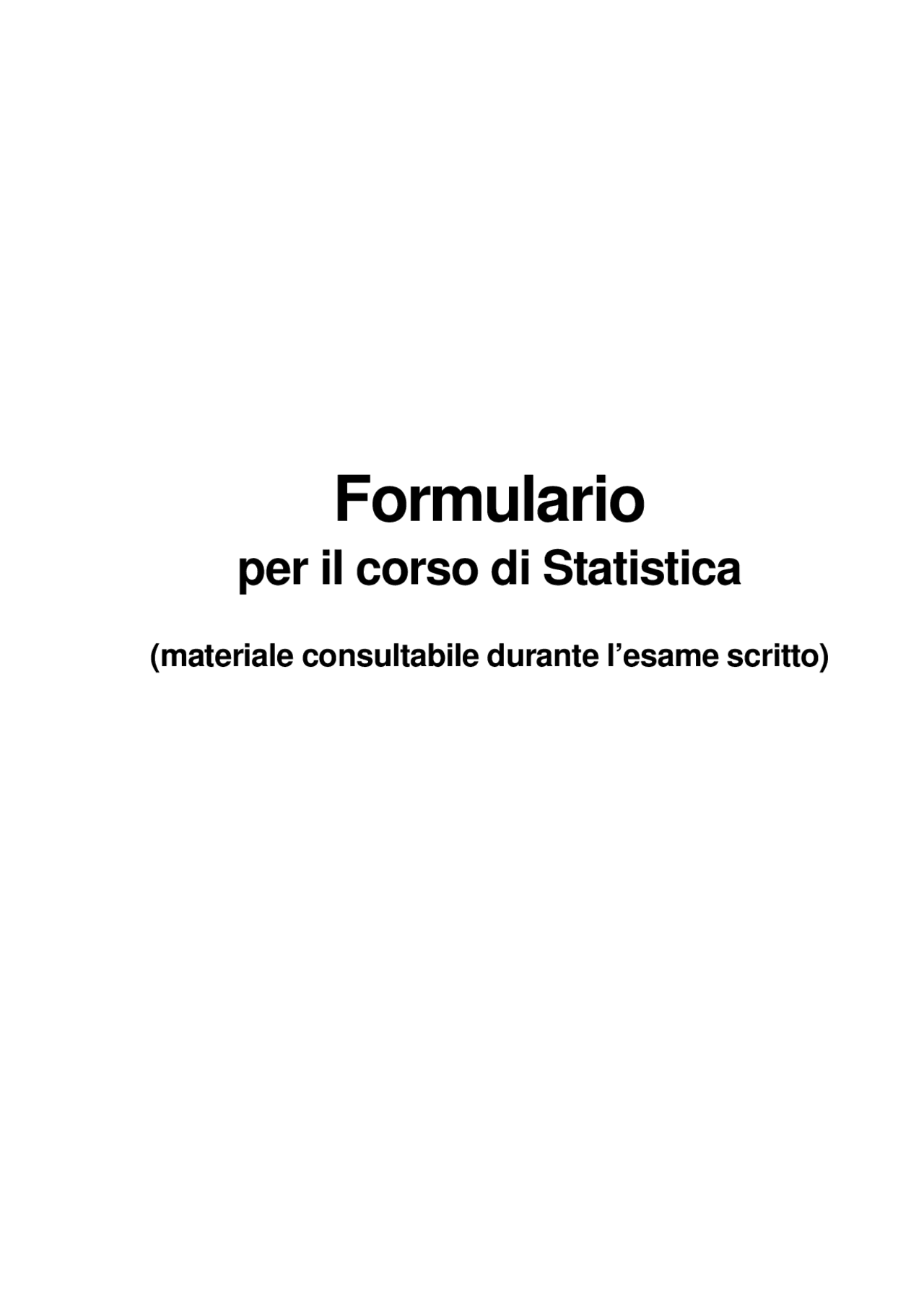 Formulario Statistica - Docsity