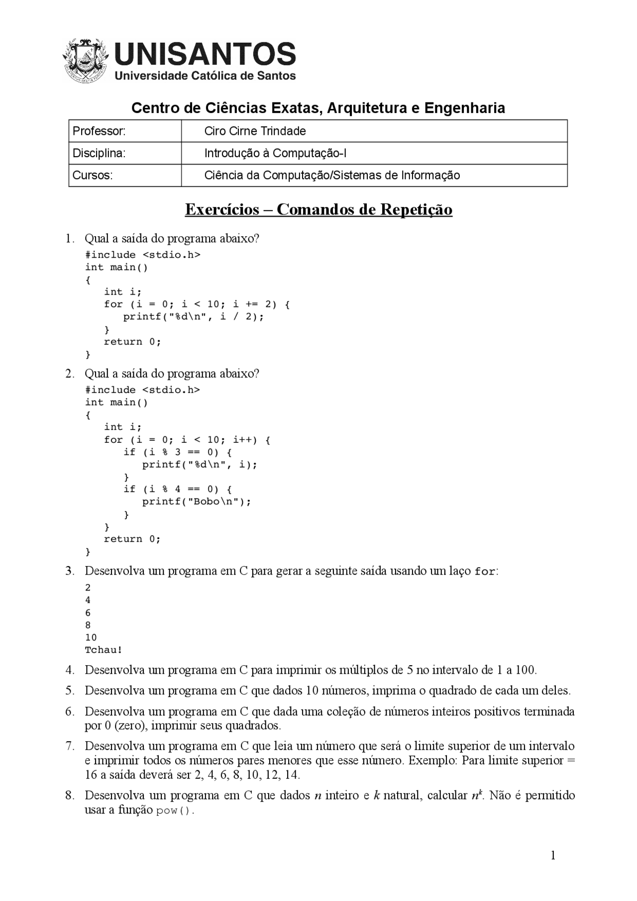 Exercicio de linguagem de programação | Exercícios Programação em C ...