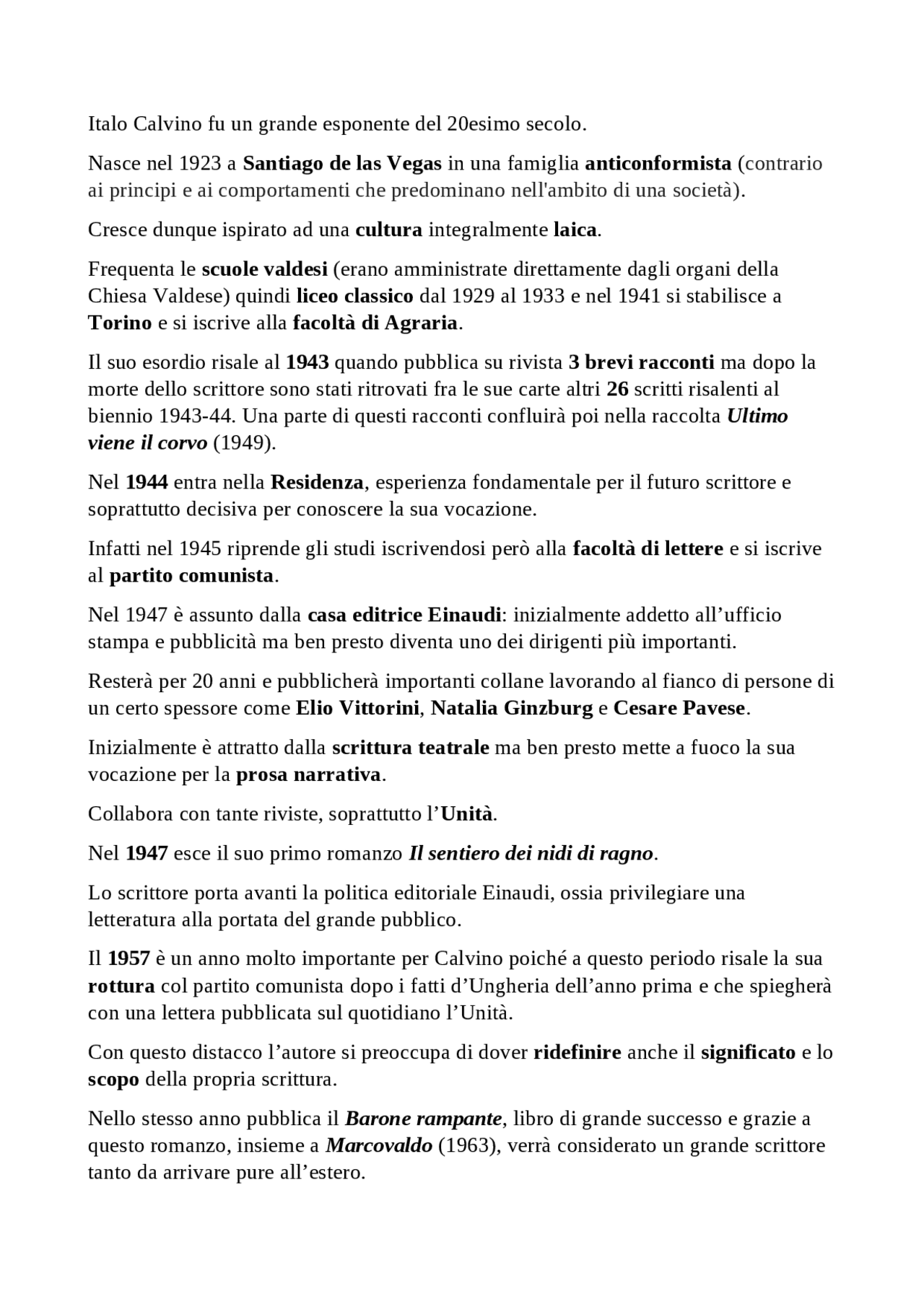 Italo Calvino Appunti Sulla Vita Docsity