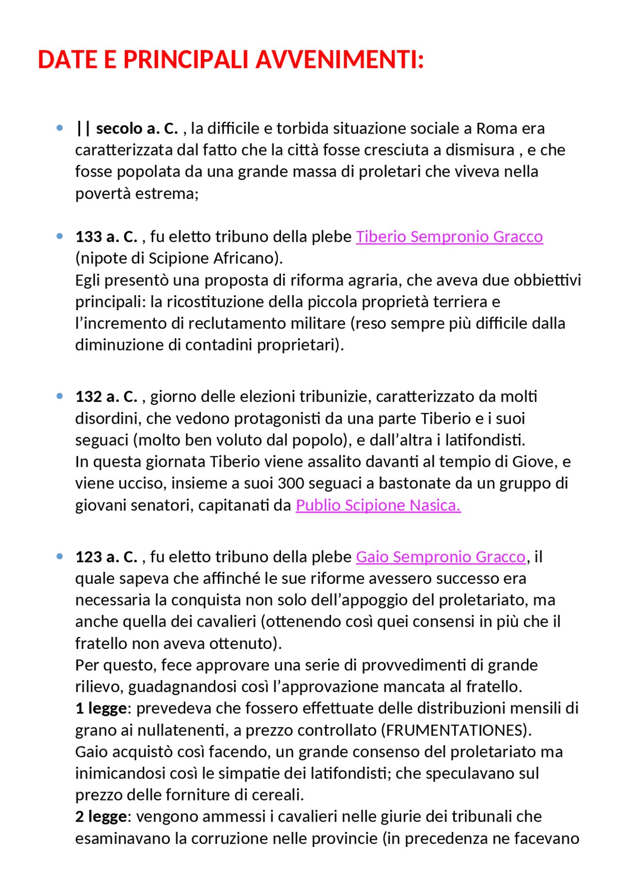 I Gracchi Mario E Silla Docsity