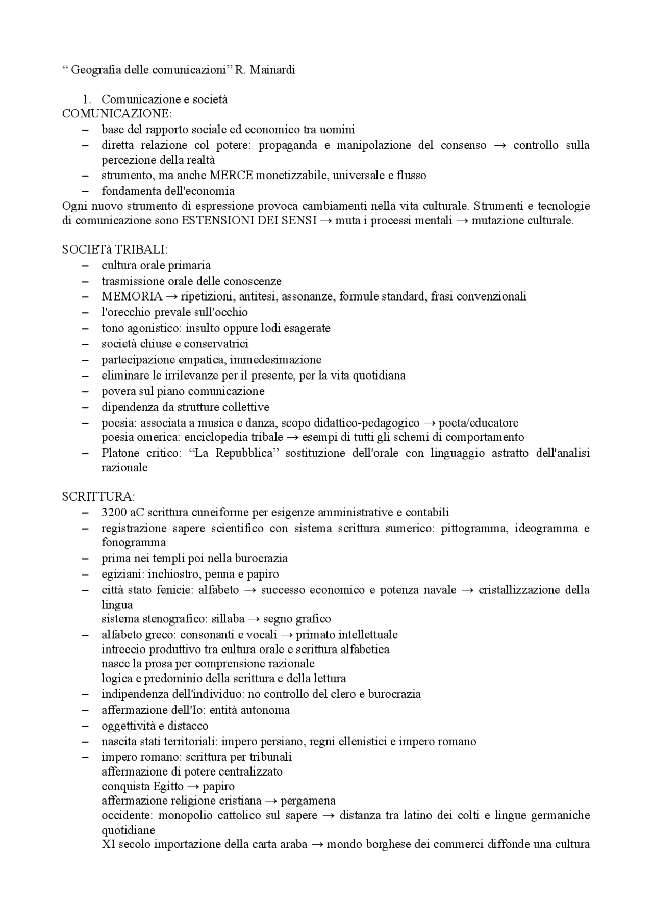 Geografia Della Comunicazione Docsity