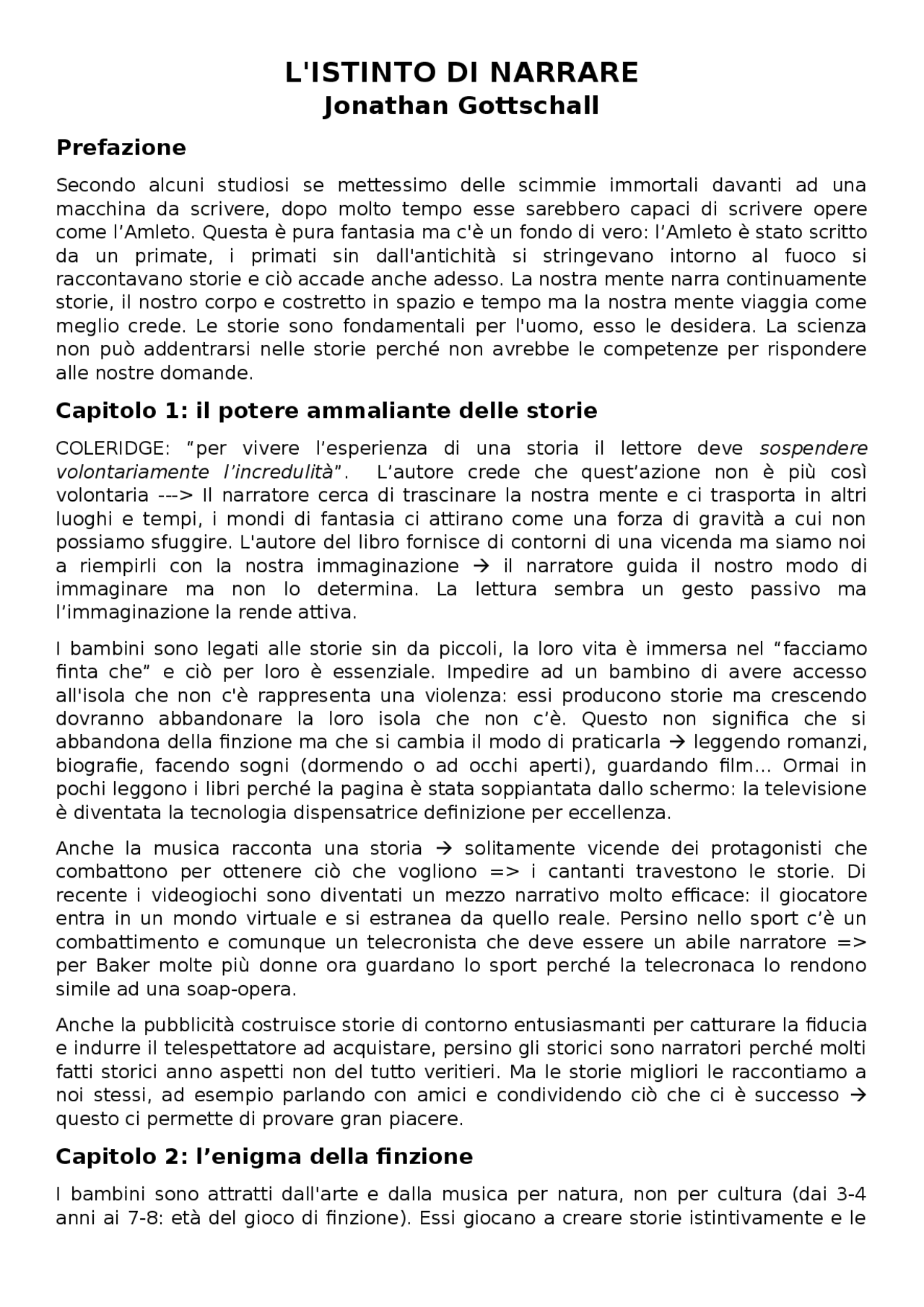 Listinto Di Narrare Jonathan Gottschall Docsity