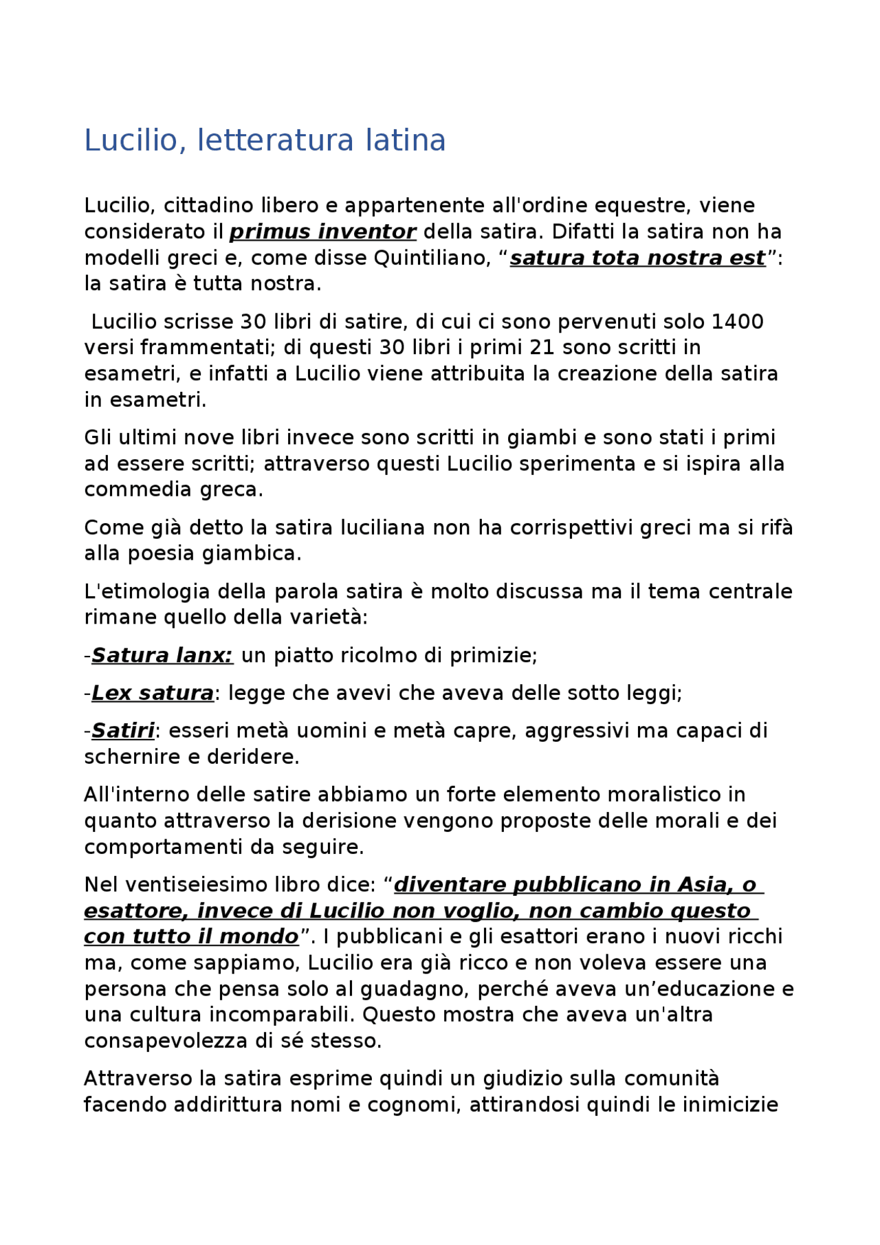 Lucilio Letteratura Latina Docsity