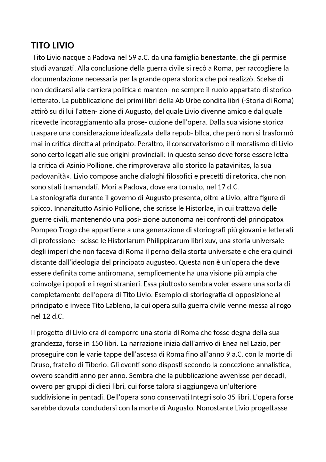Tito Livio Vita E Opere Riassunto Docsity