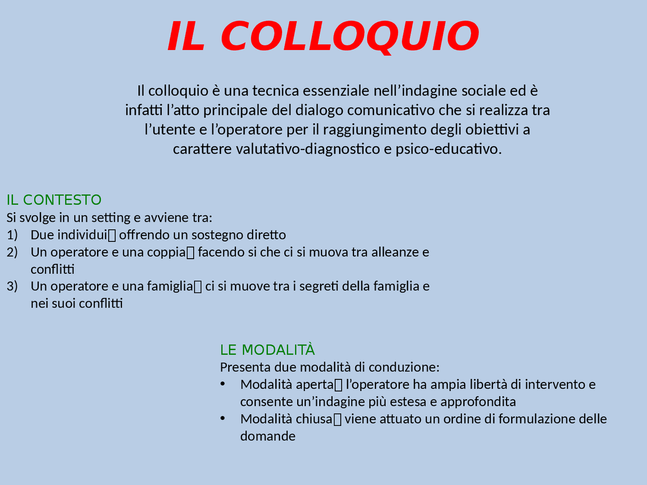 In cosa consiste il colloqui - Docsity