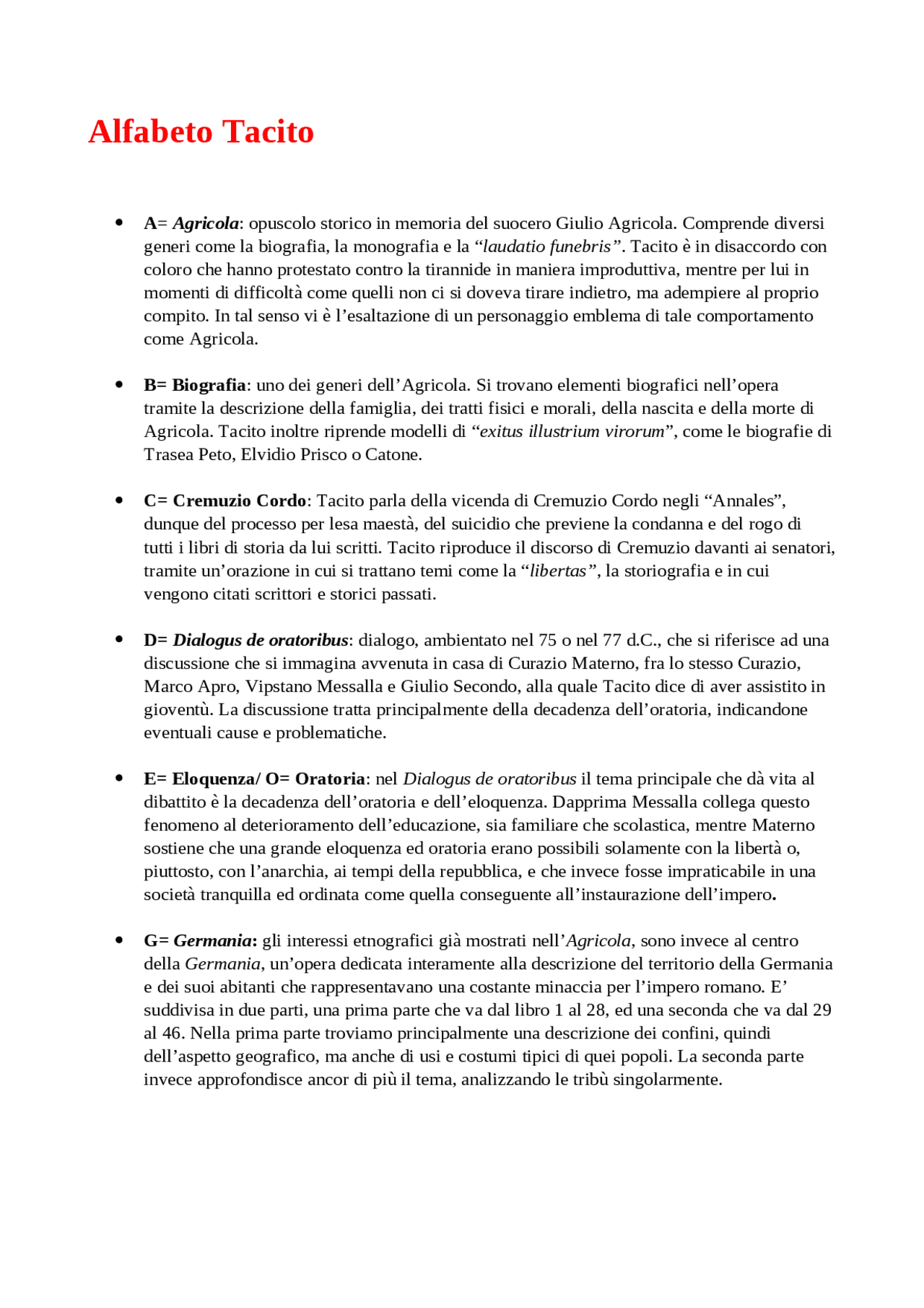 Alfabeto Tacito, in cui | Exams Latin | Docsity