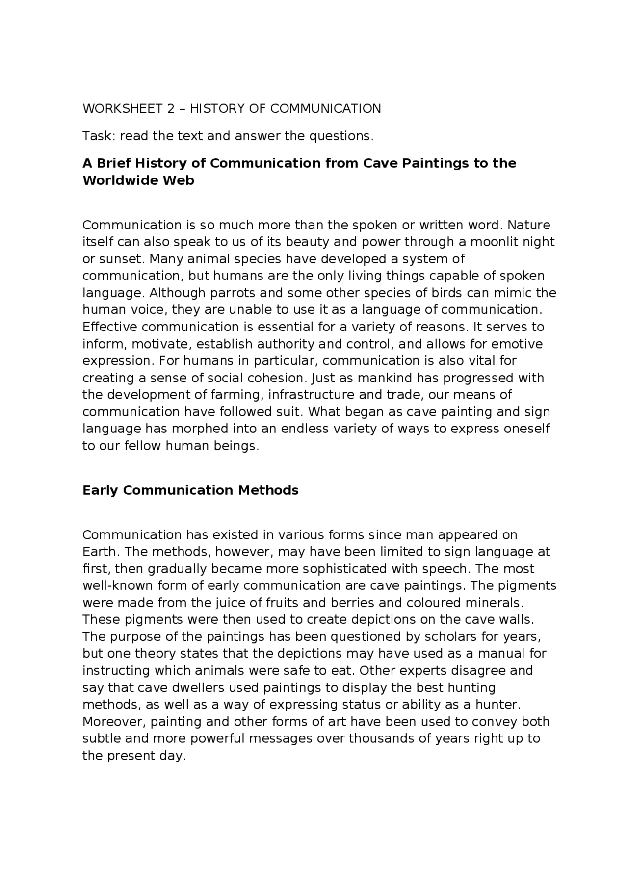 Communication CLIL reading comprehension.odt - Docsity