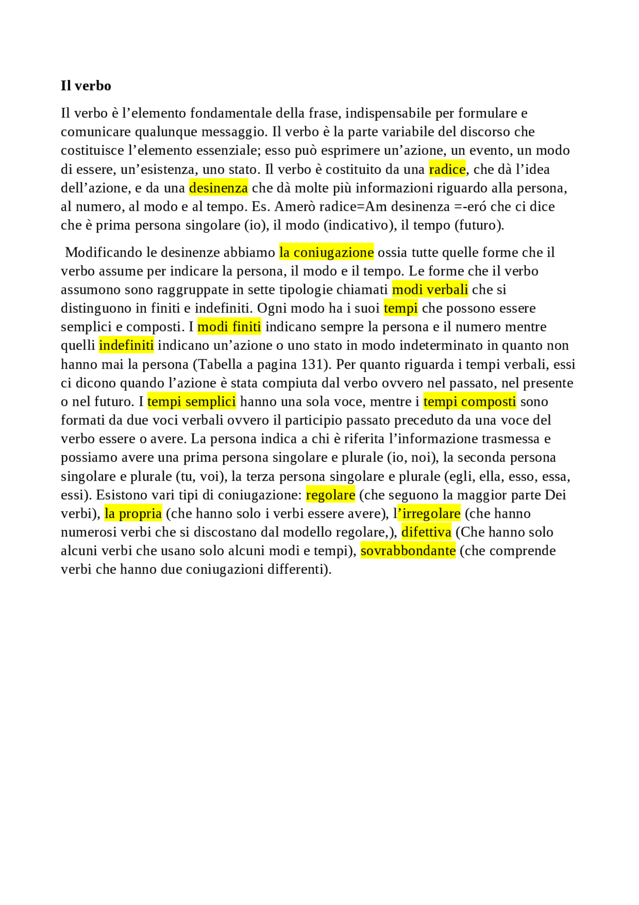 La Morfologia Del Verbo Docsity