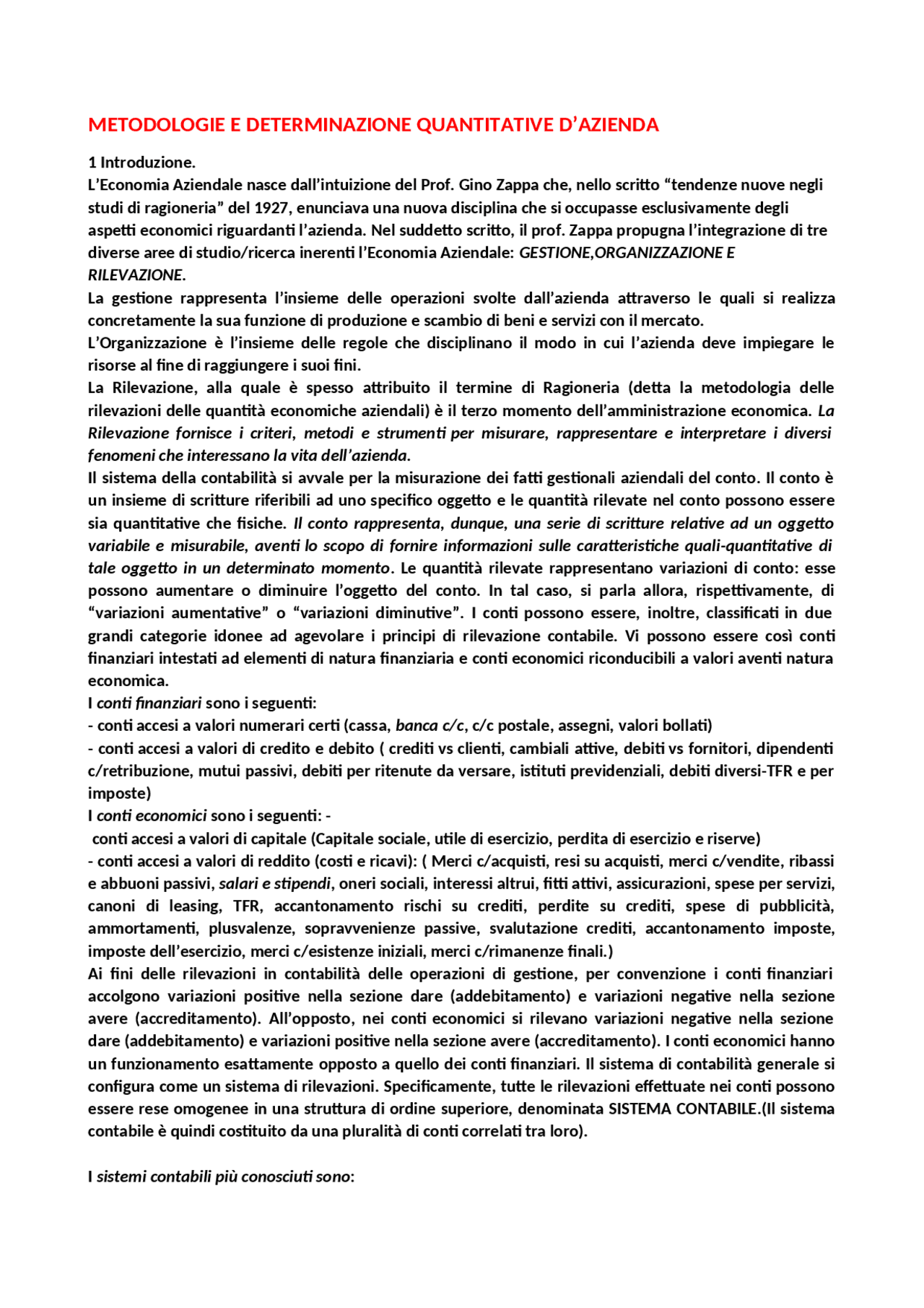 Metodologie E Determinazione Quantitative Daziende Docsity