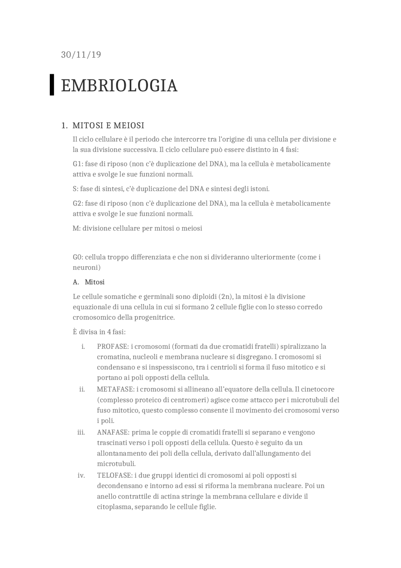 Appunti Di Embriologia Docsity
