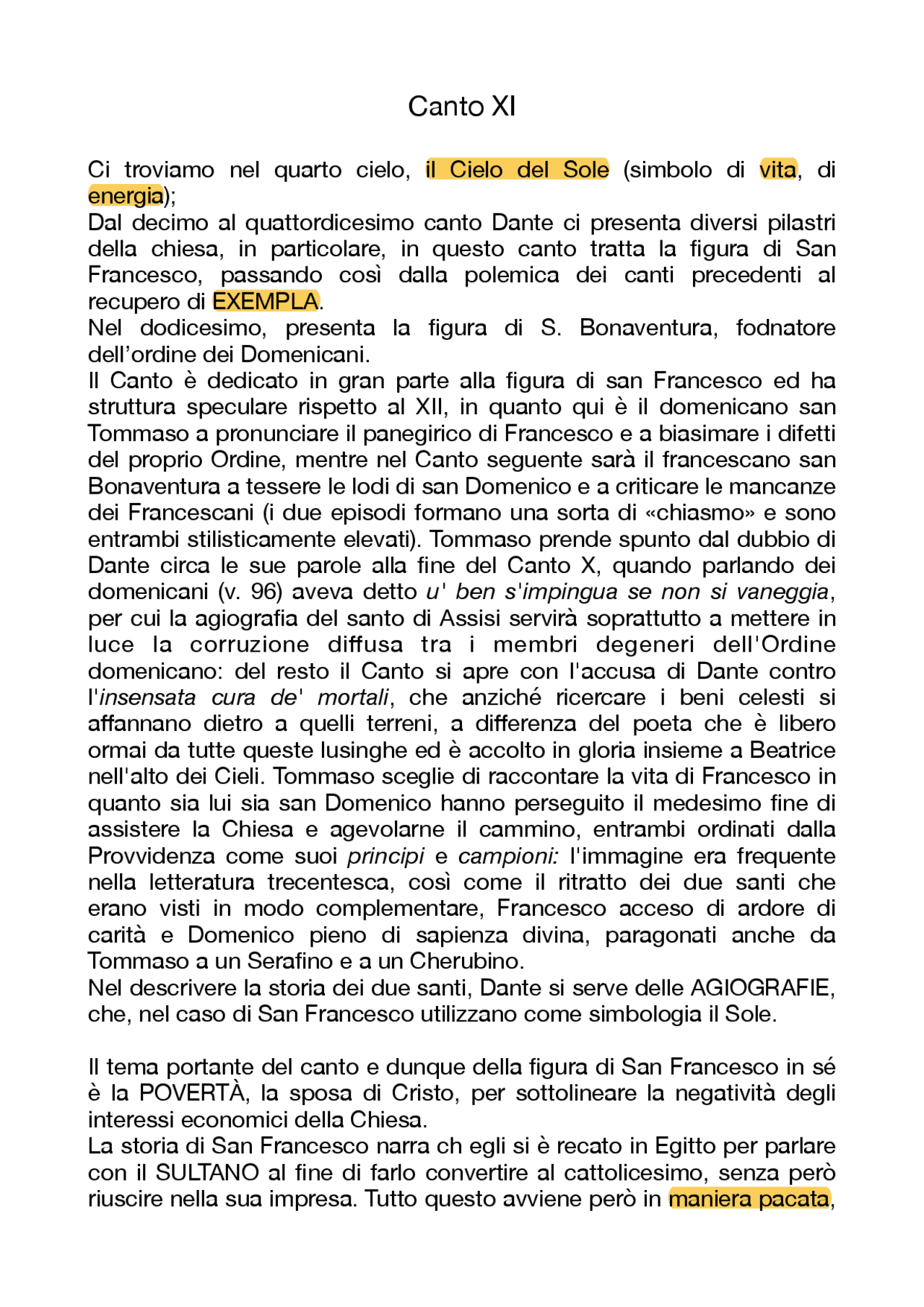Dante Paradiso Canto Xi Docsity