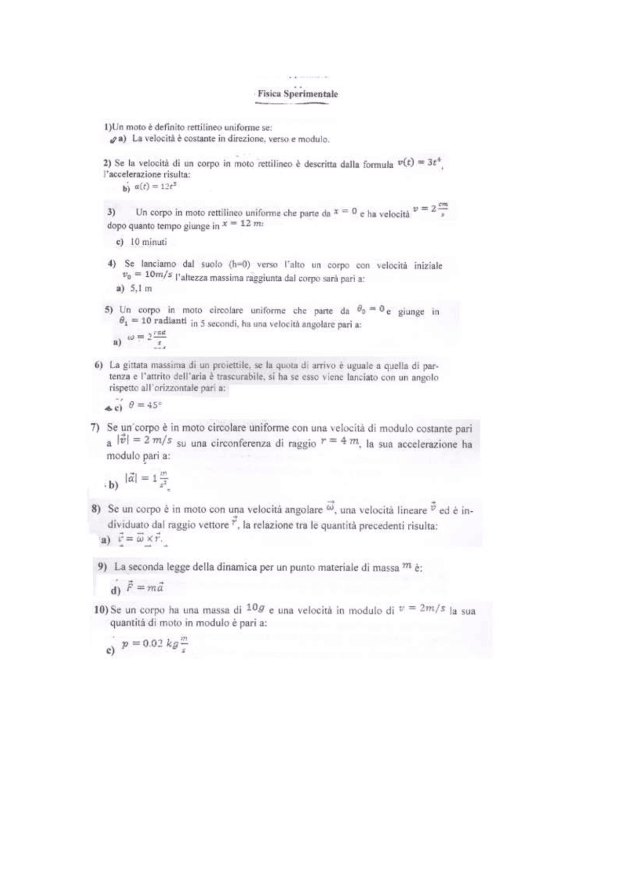 Fisica Sperimentale Ejercicios De Física Docsity