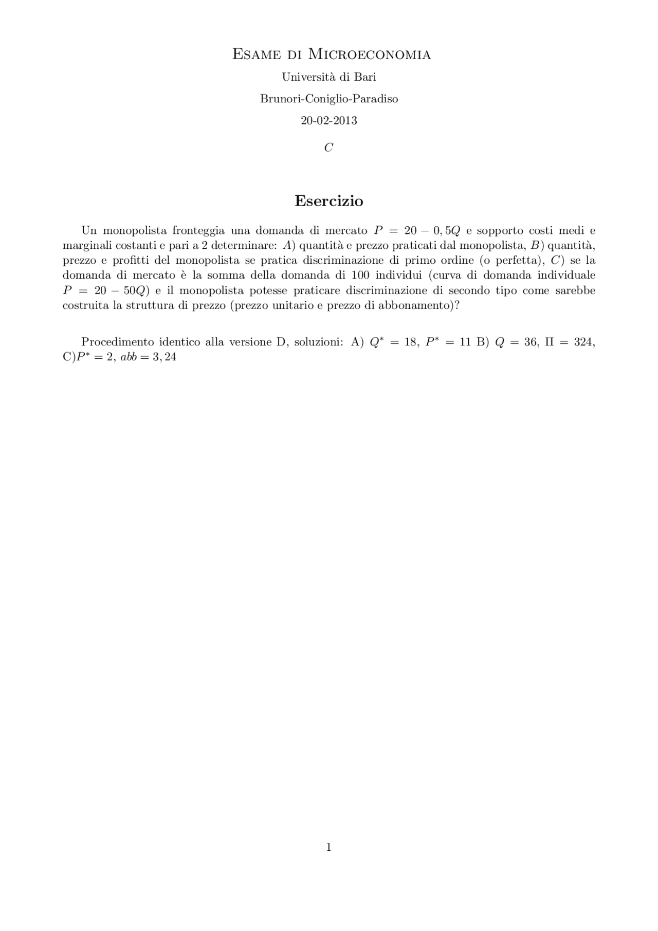 Esercizi Svolti Di Microeconomia Prova Desame 4 Docsity