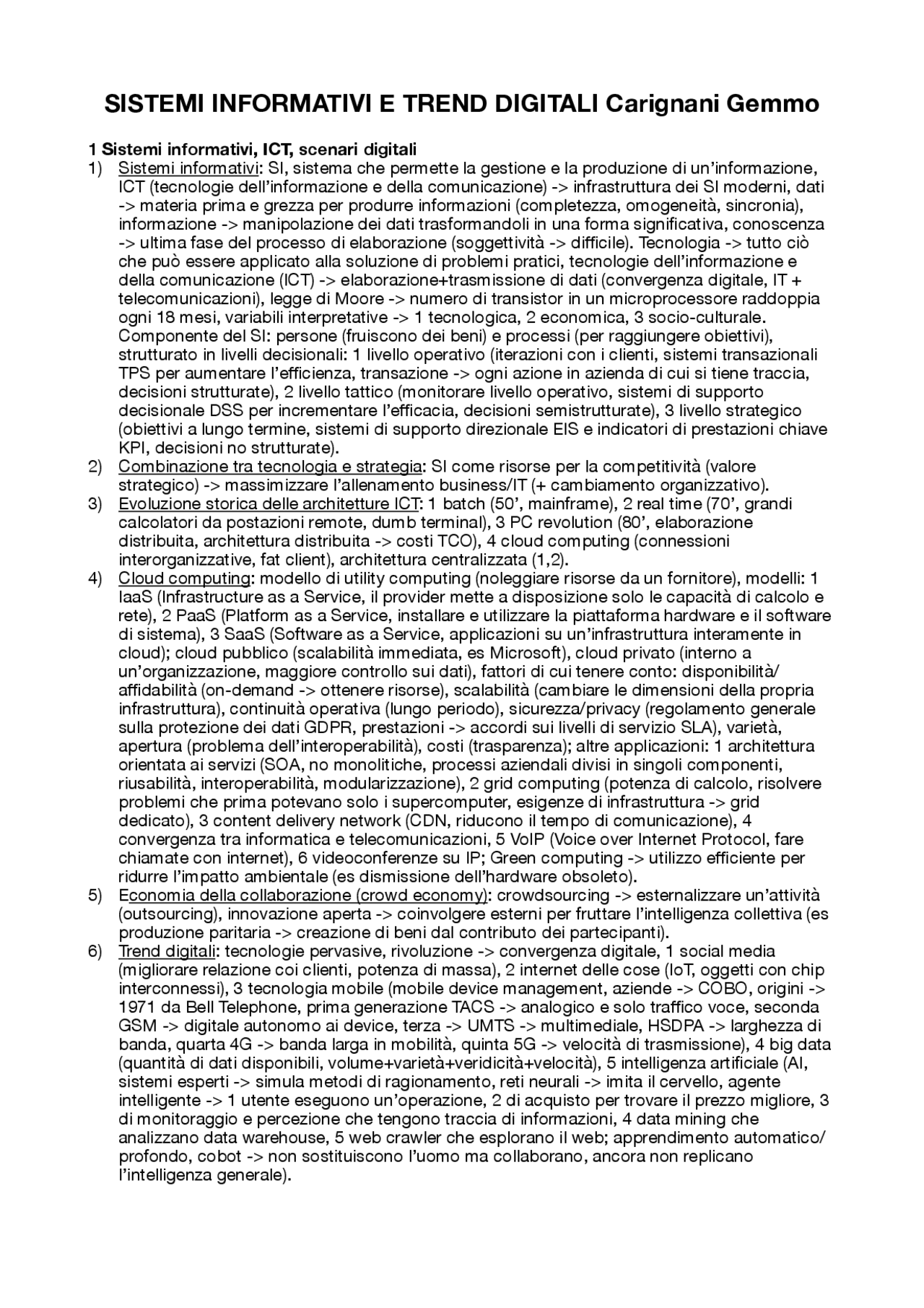 Sistemi Informativi E Trend Digitali Di Carignani Docsity