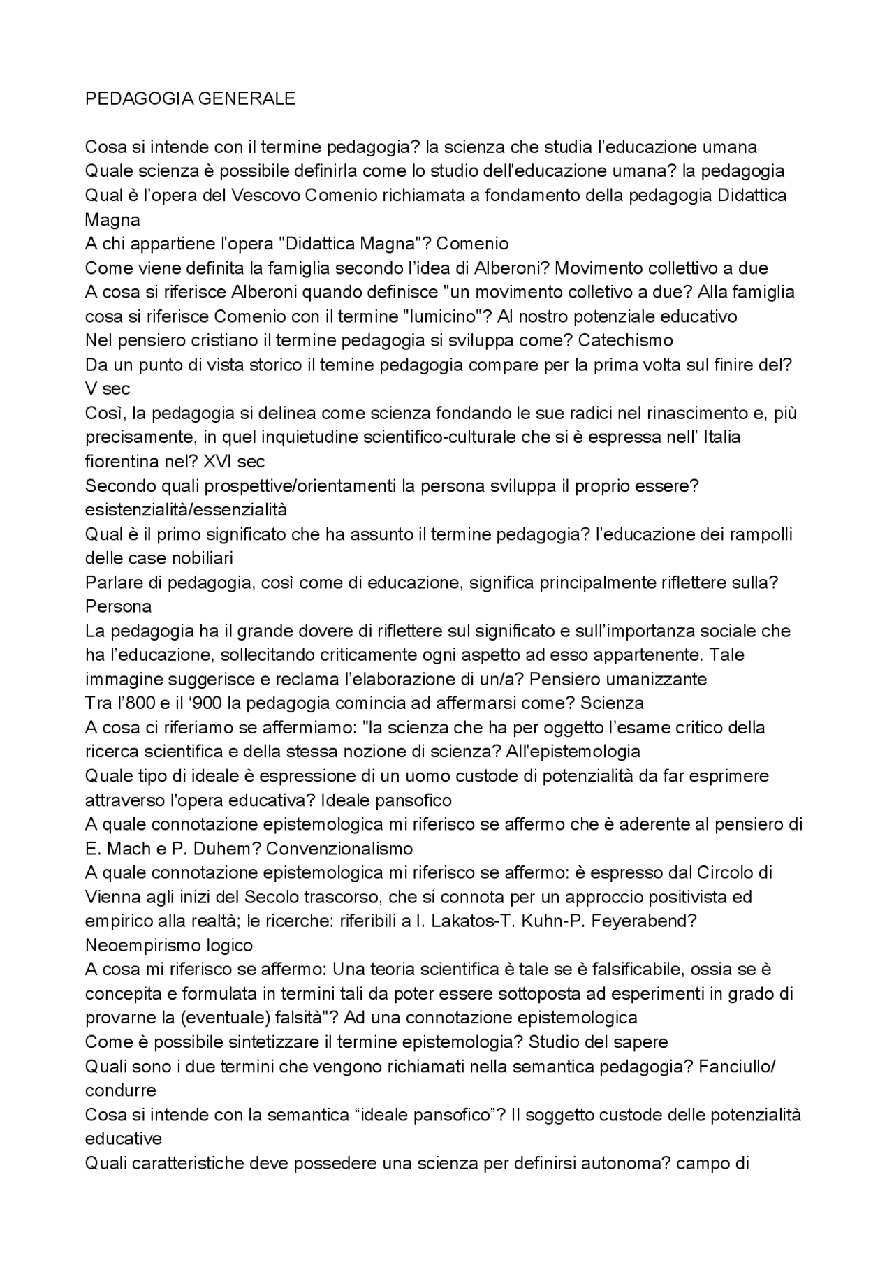 Paniere Pedagogia Generale E Sociale Ecampus Prof Mancini Docsity