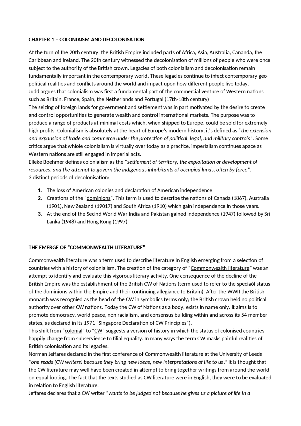 Riassunto "Beginning Postcolonialism" - Docsity