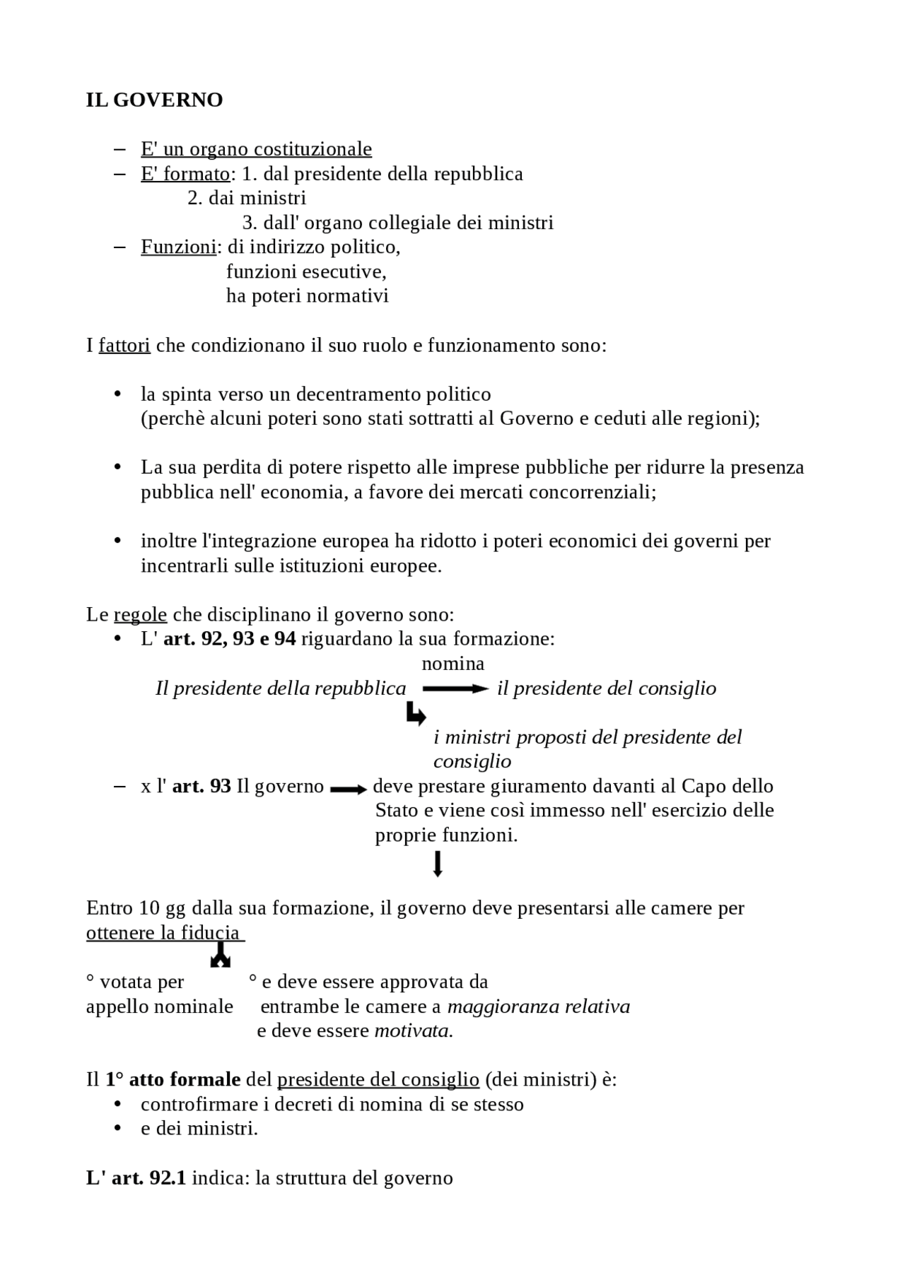 Il Governo - Diritto Pubblico | Sintesi del corso di Diritto Pubblico ...