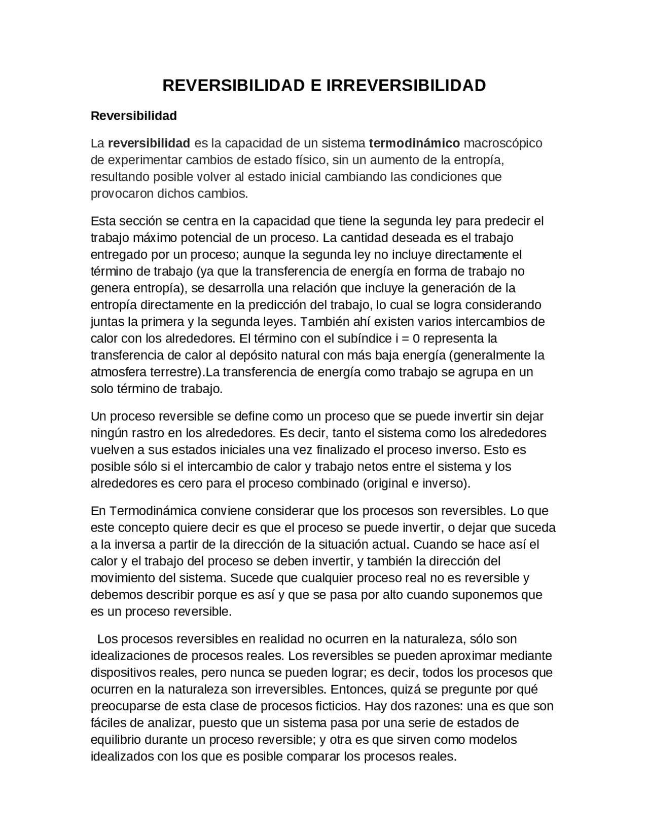 REVERSIBILIDAD E IRREVERSIBILIDAD | Apuntes de Termodinámica - Docsity