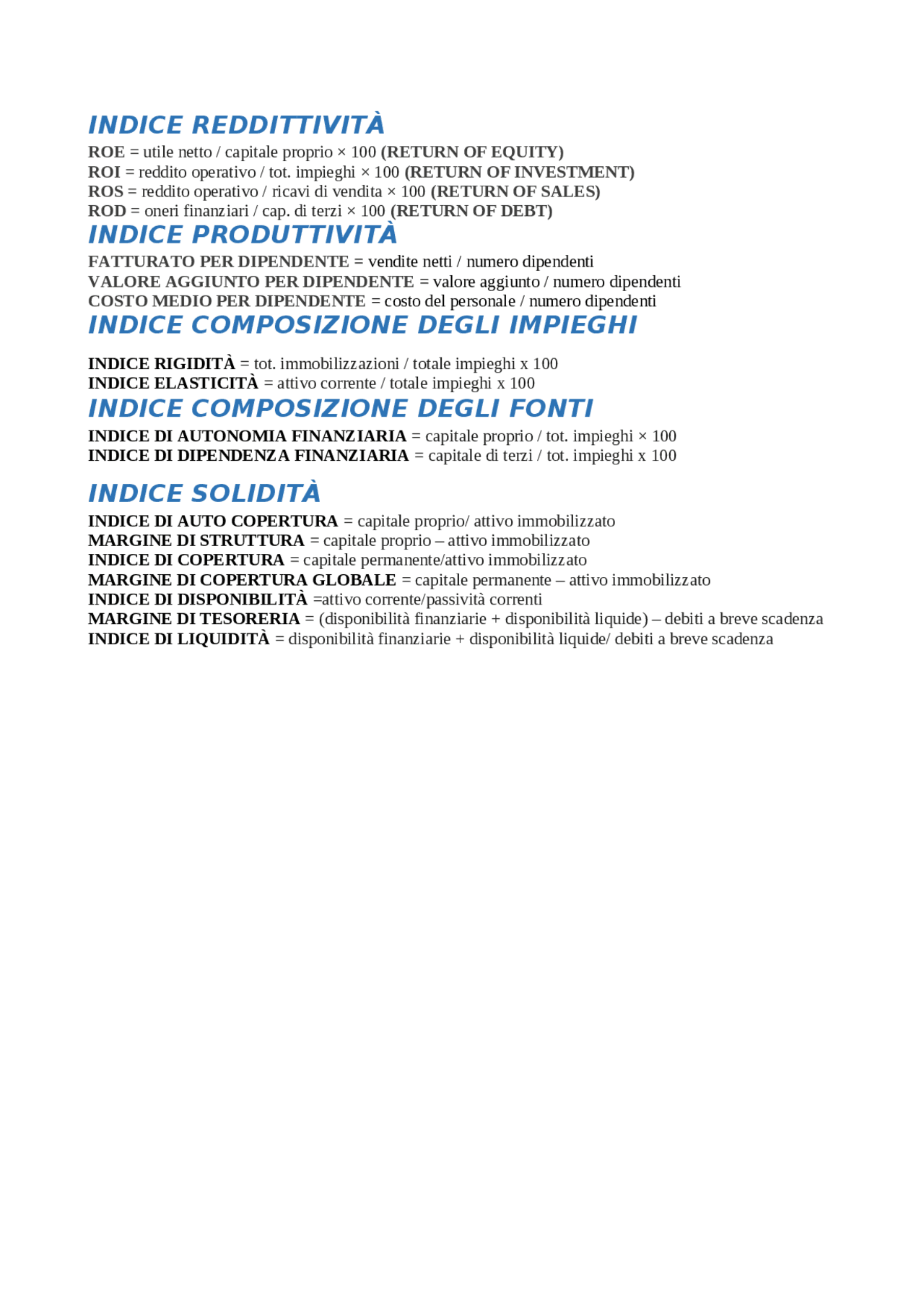 Indici Di Bilancio Docsity