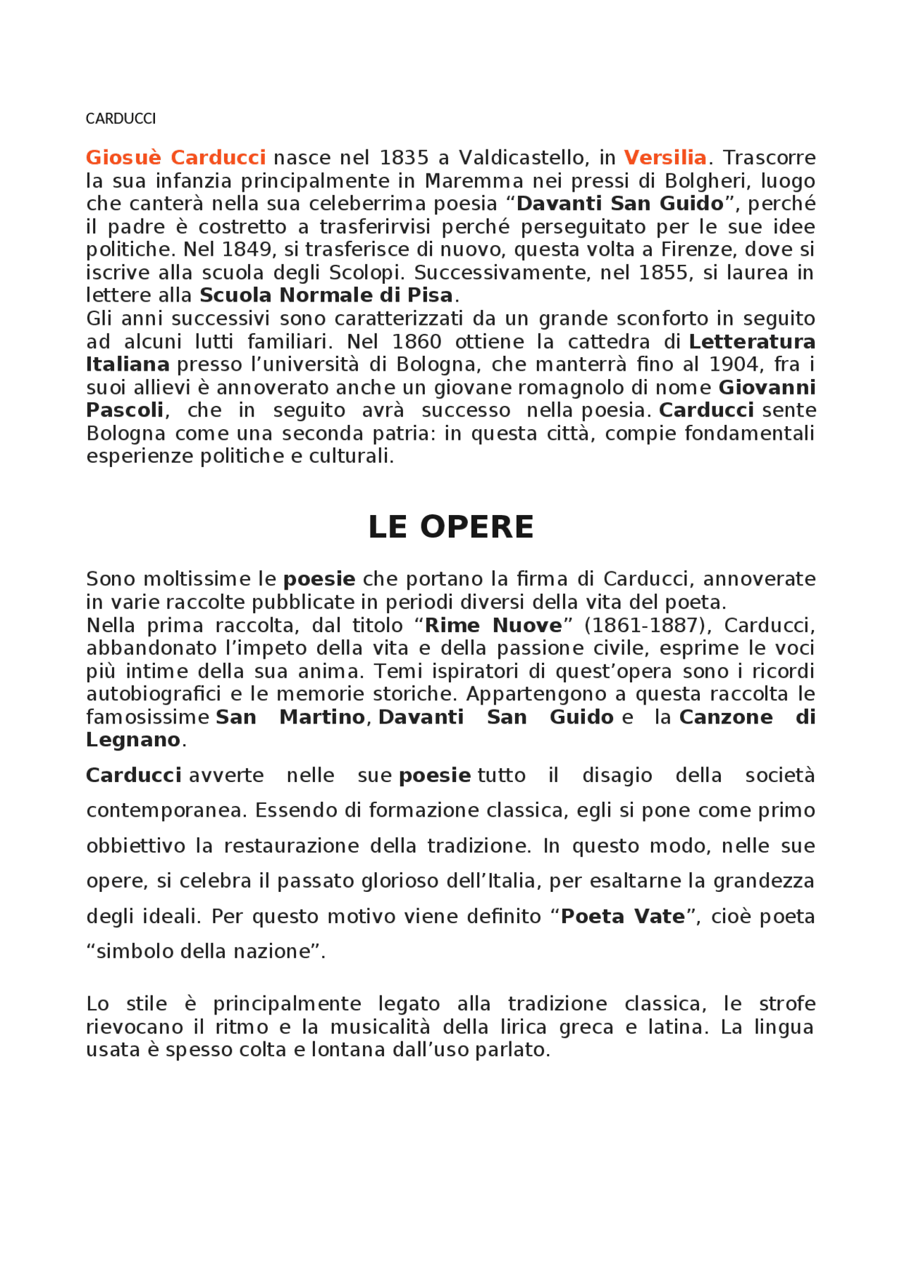 Carducci Italiano Appunti Docsity