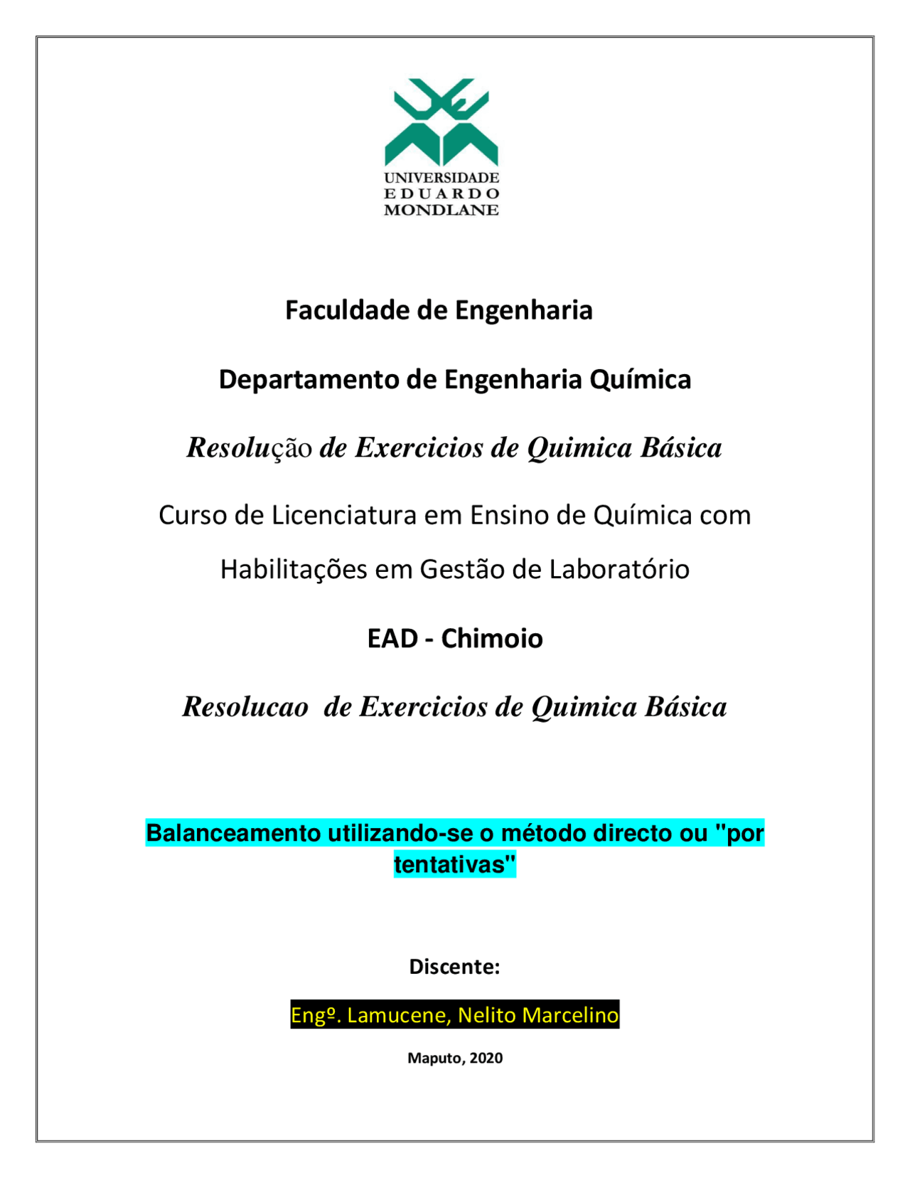 Exercício Resolvido Reações Químicas Docsity