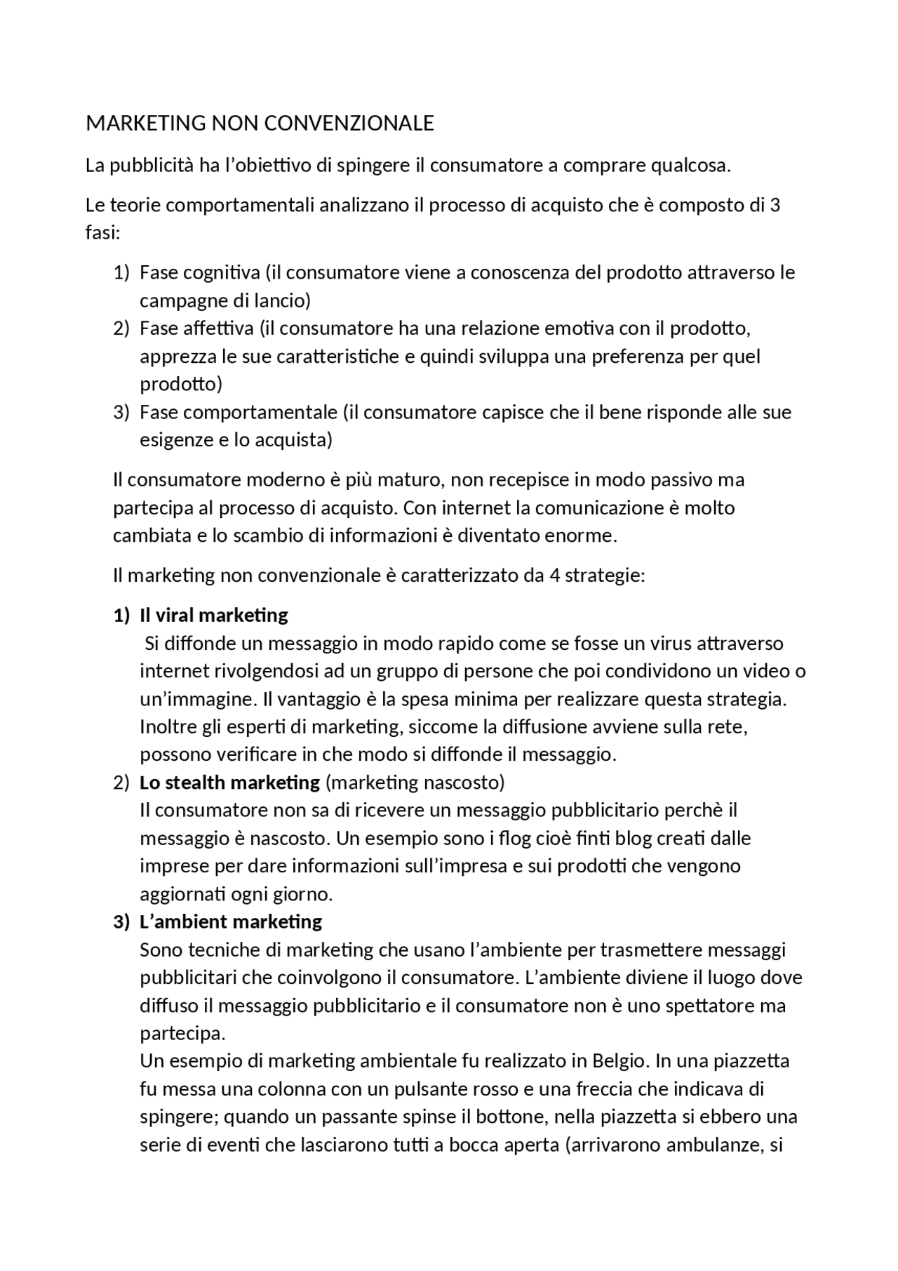 Marketing Non Convenzionale Sintesi Docsity