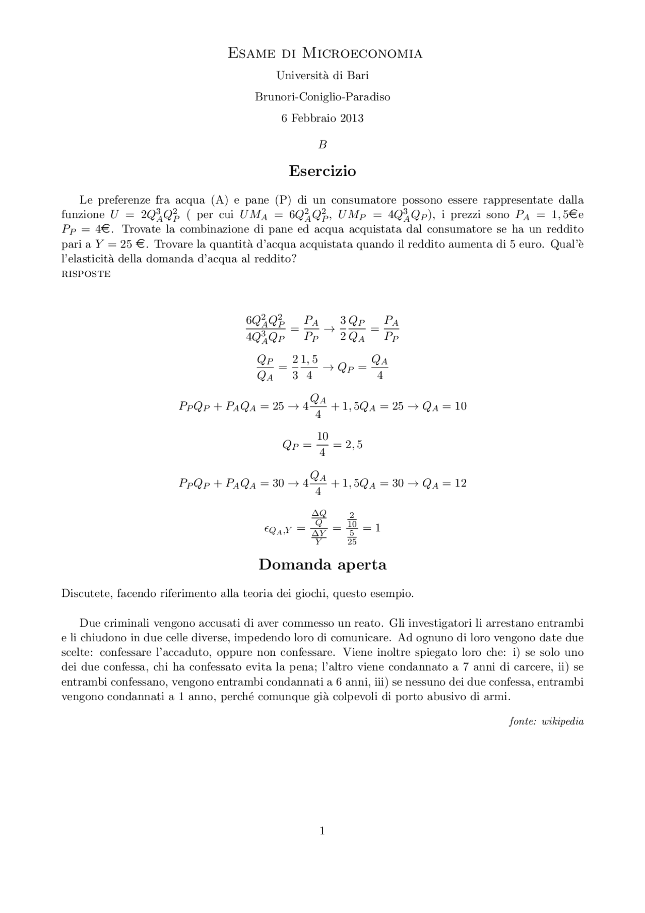 Esercizi Svolti Di Microeconomia Prova Desame 2 Docsity