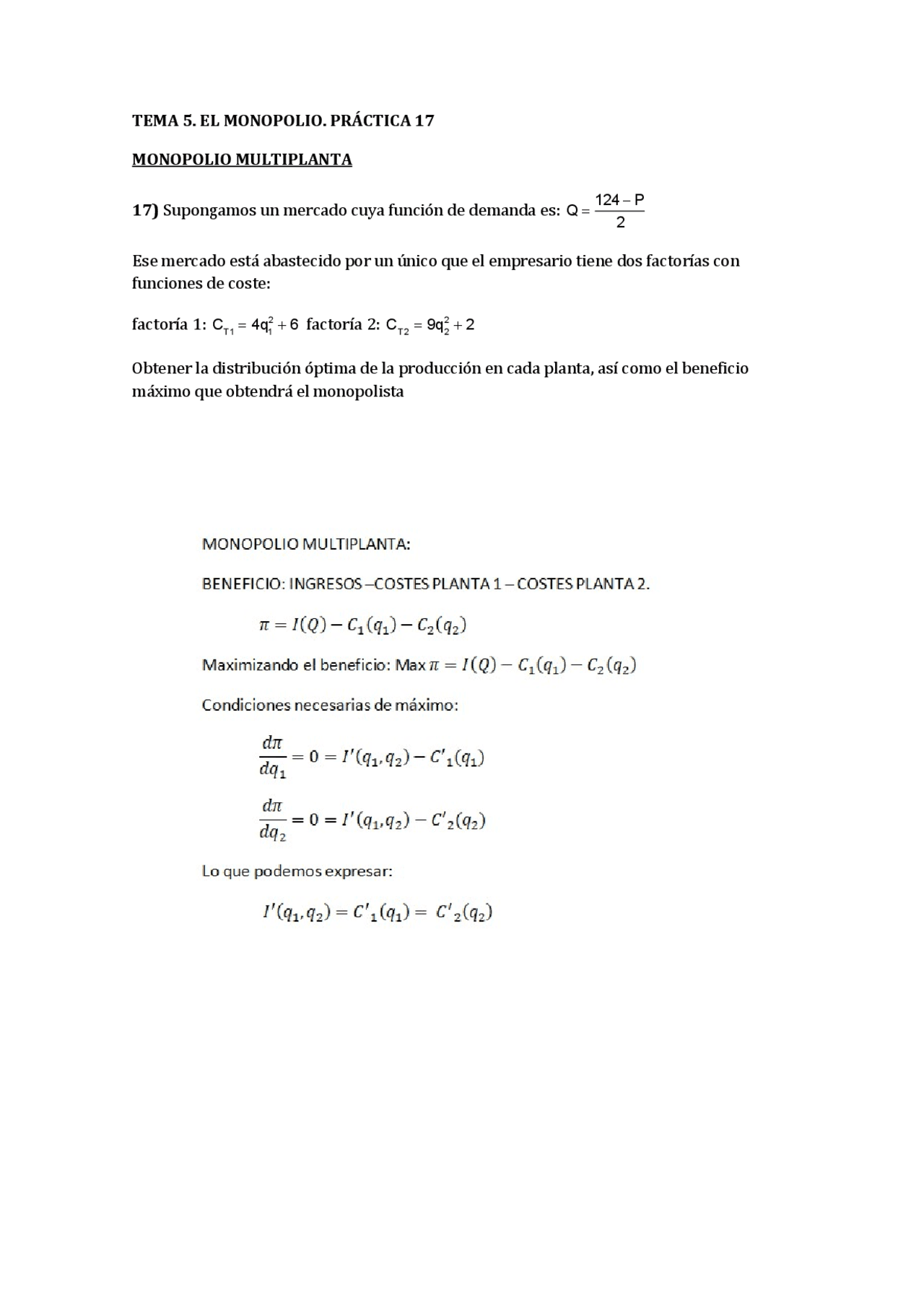 Ejercicios Resueltos Del Tema 5 De MicroeconomÍa Ii Docsity