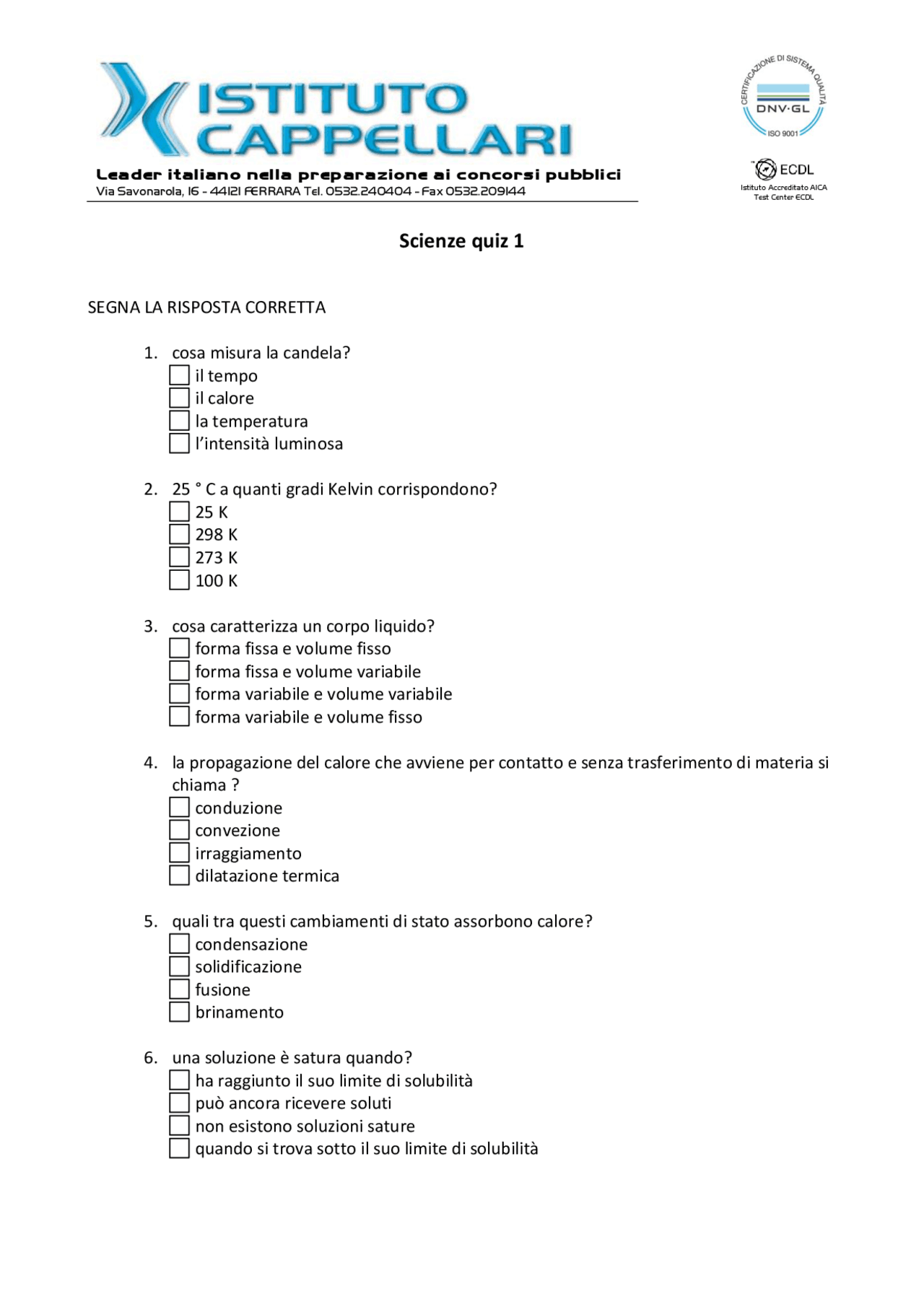 Domande Esame Scienze Docsity