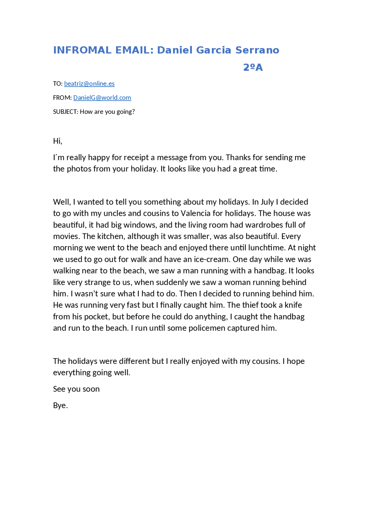 INFROMAL EMAIL WRITING - Docsity