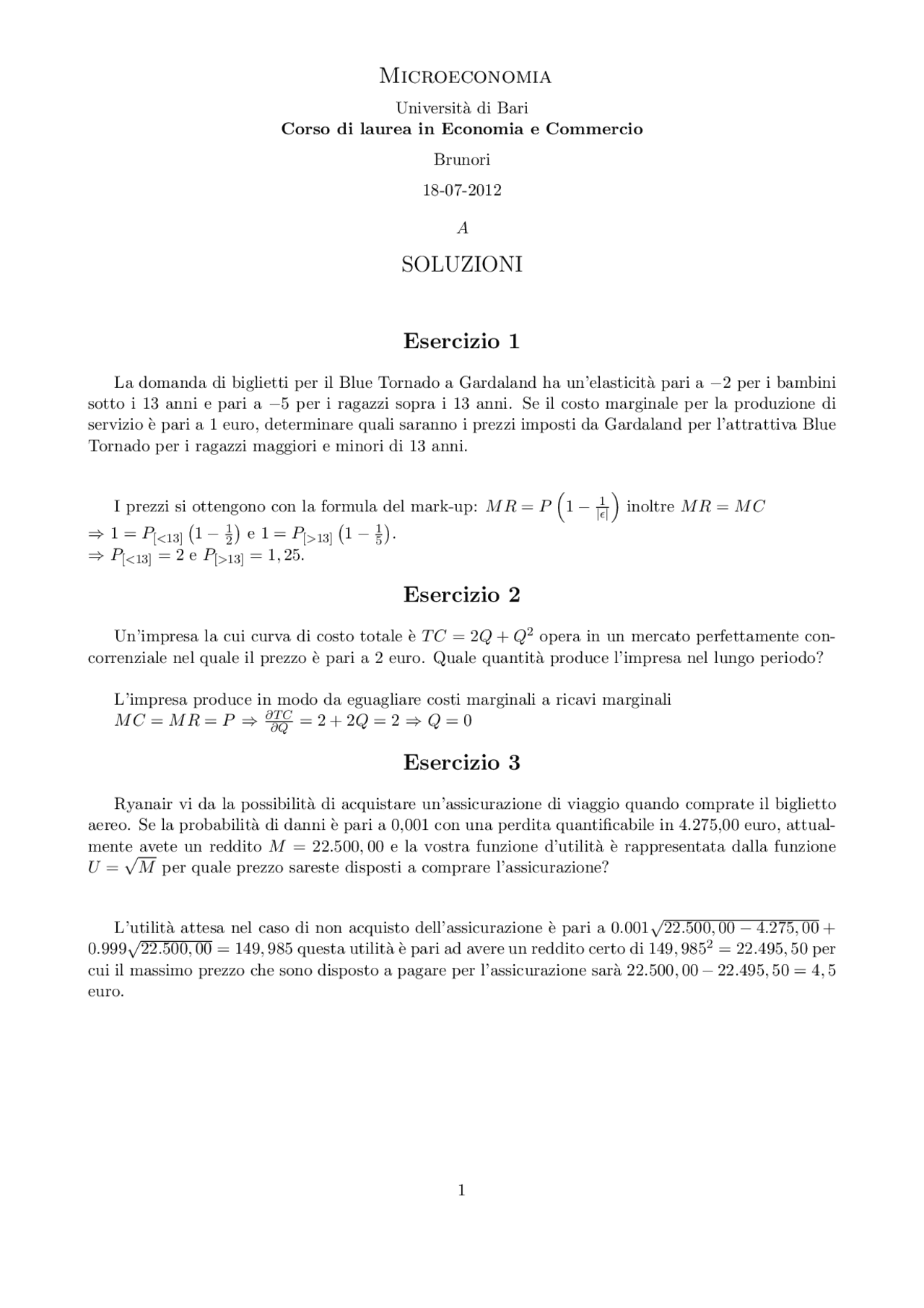 Esercizi Svolti Di Microeconomia Prova Desame 1 Docsity