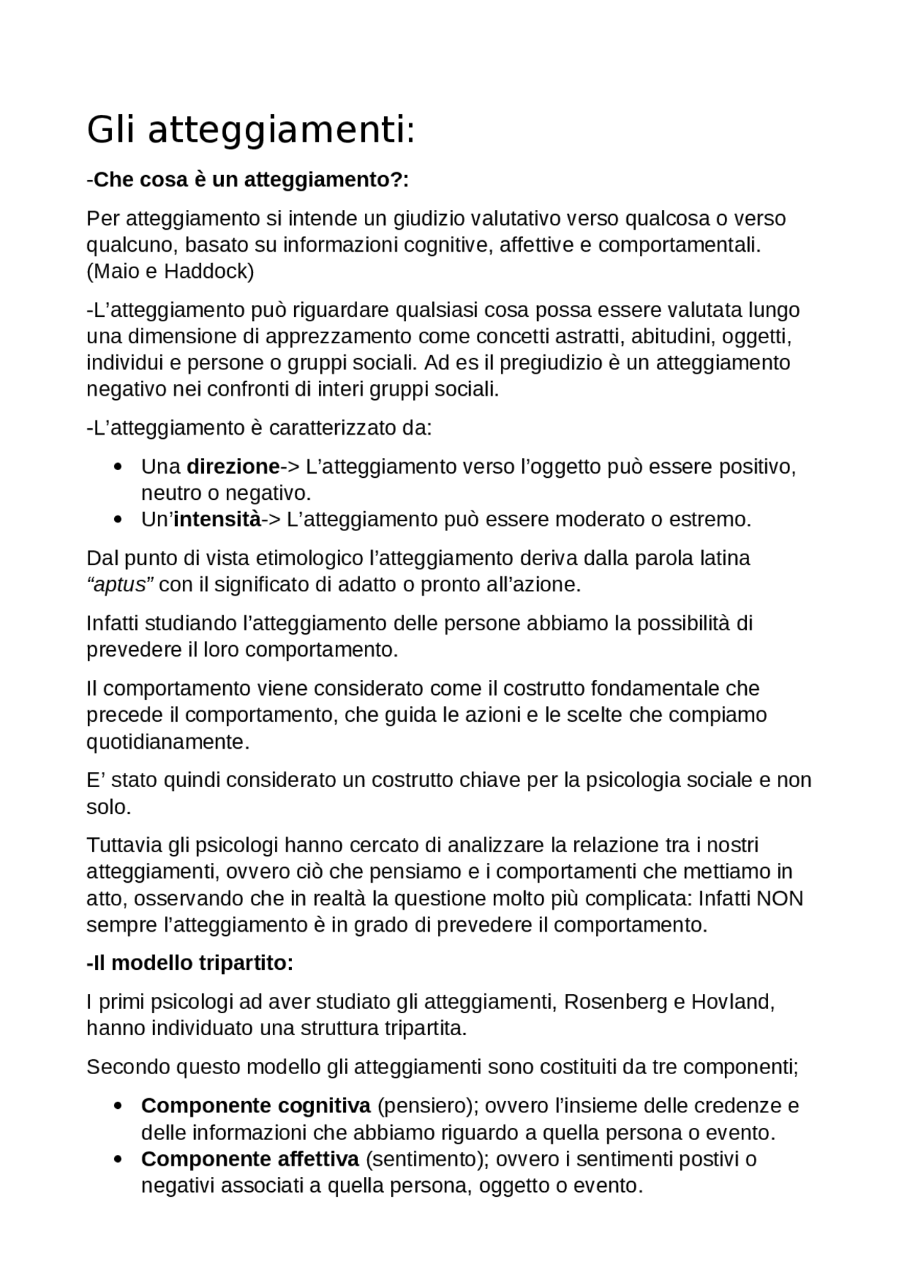 Gli Atteggiamenti Appunti Psicologia Sociale Docsity